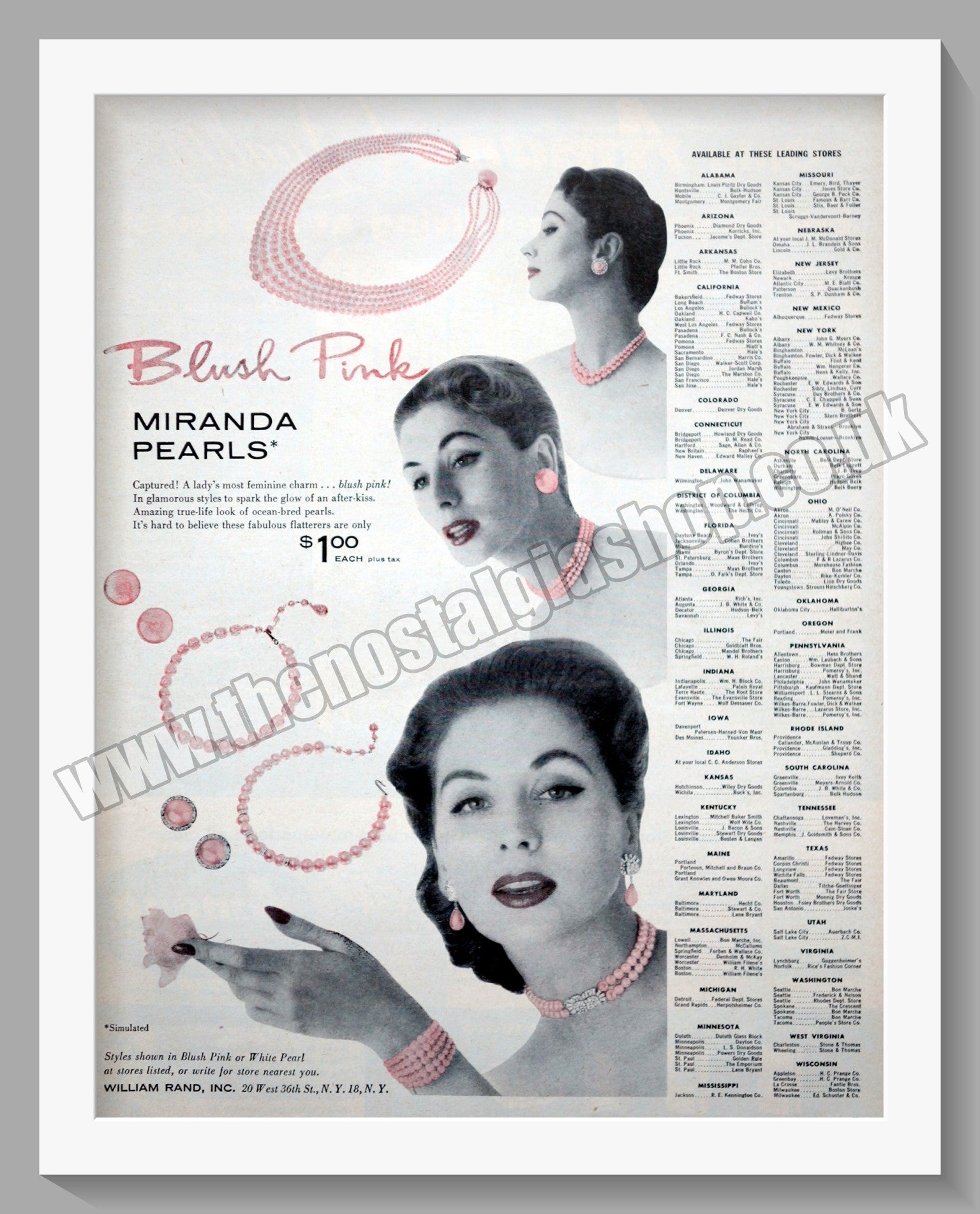 William Rand Blush Pink Miranda Pearls. Original Advert 1956 (ref AD30 ...