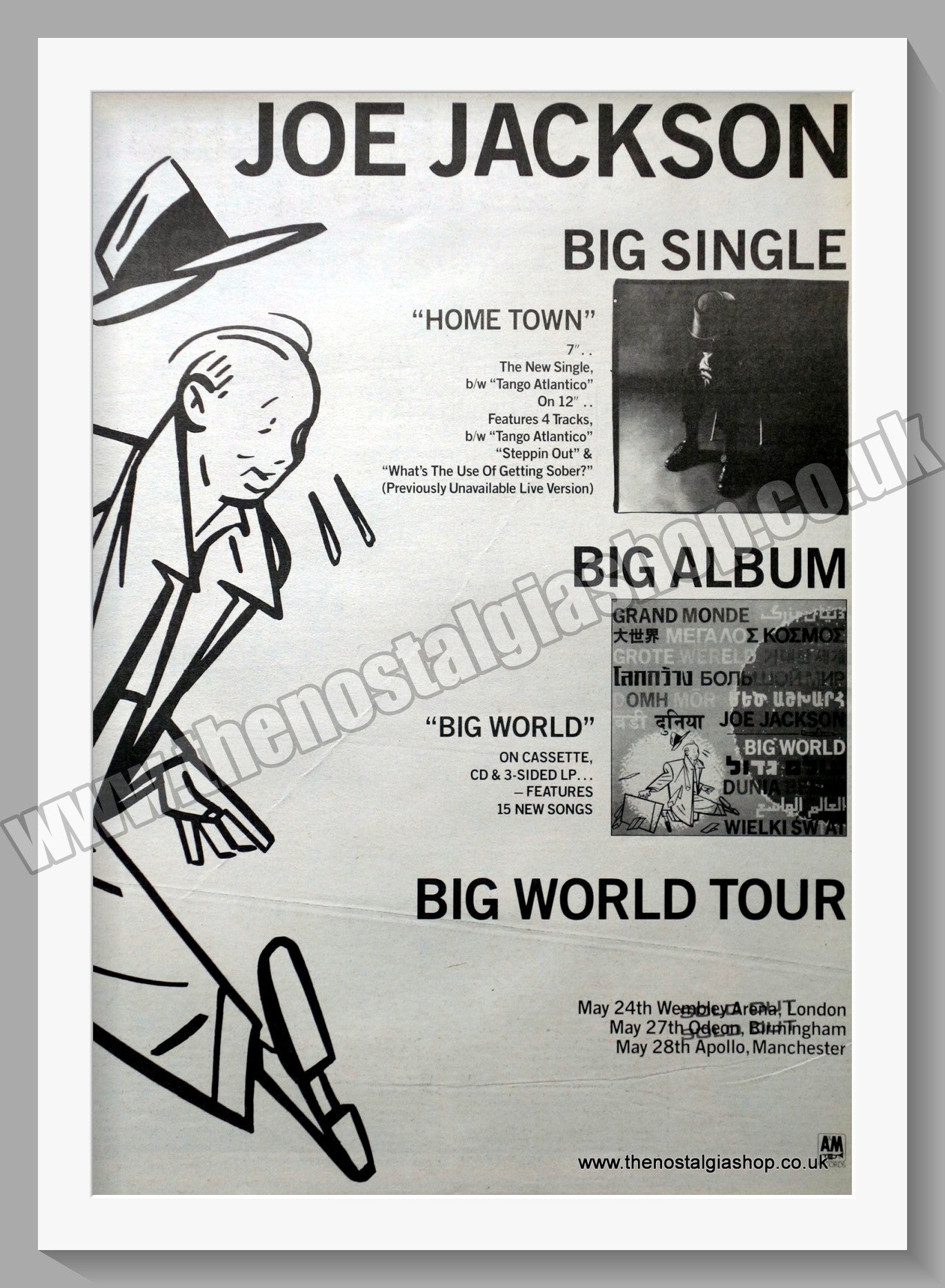 Joe Jackson World Tour Album And Single. 1986 Large Original Advert (r ...