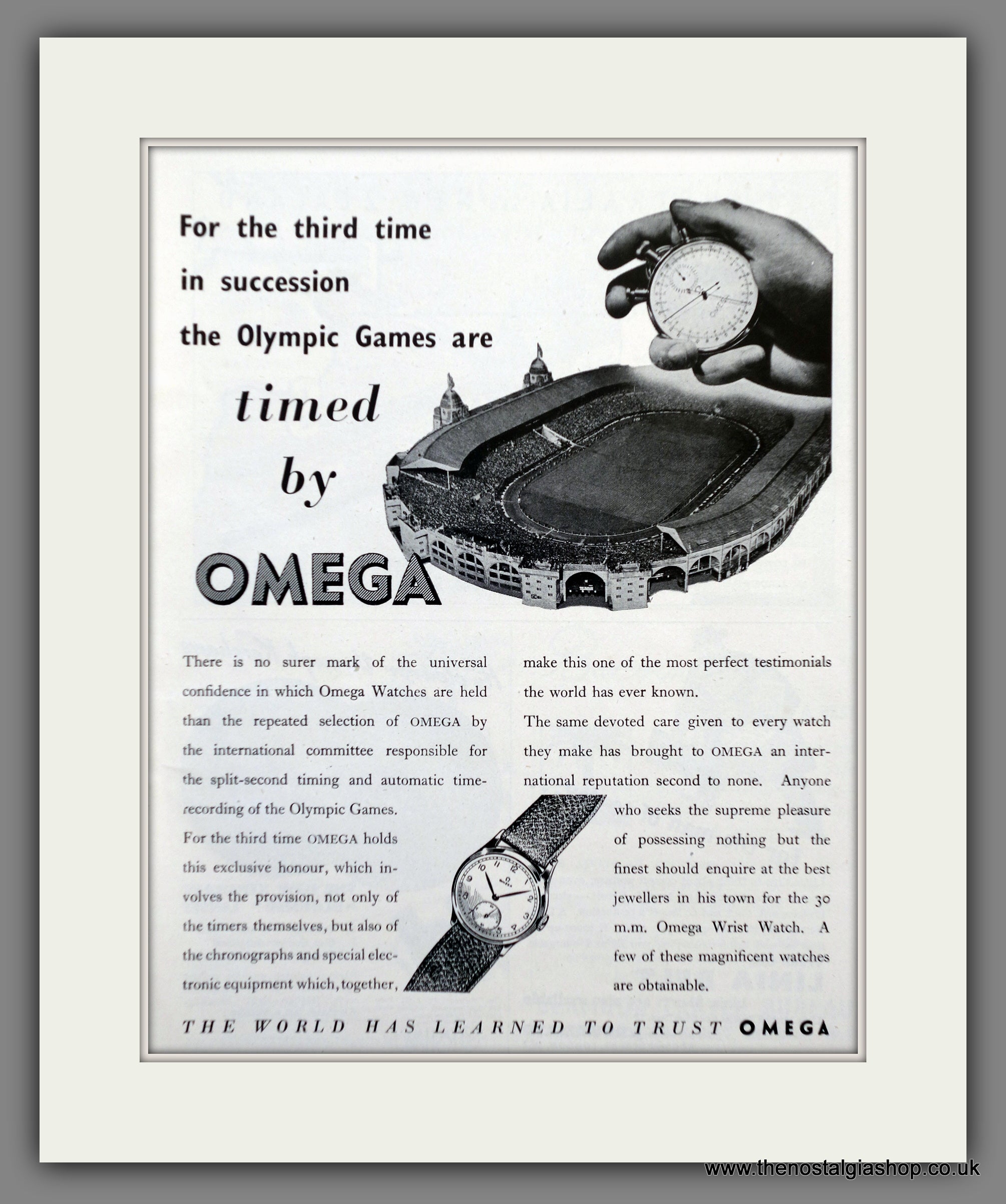 Omega Watches time the Olympic Games. Original Advert 1948 (ref AD6081 ...