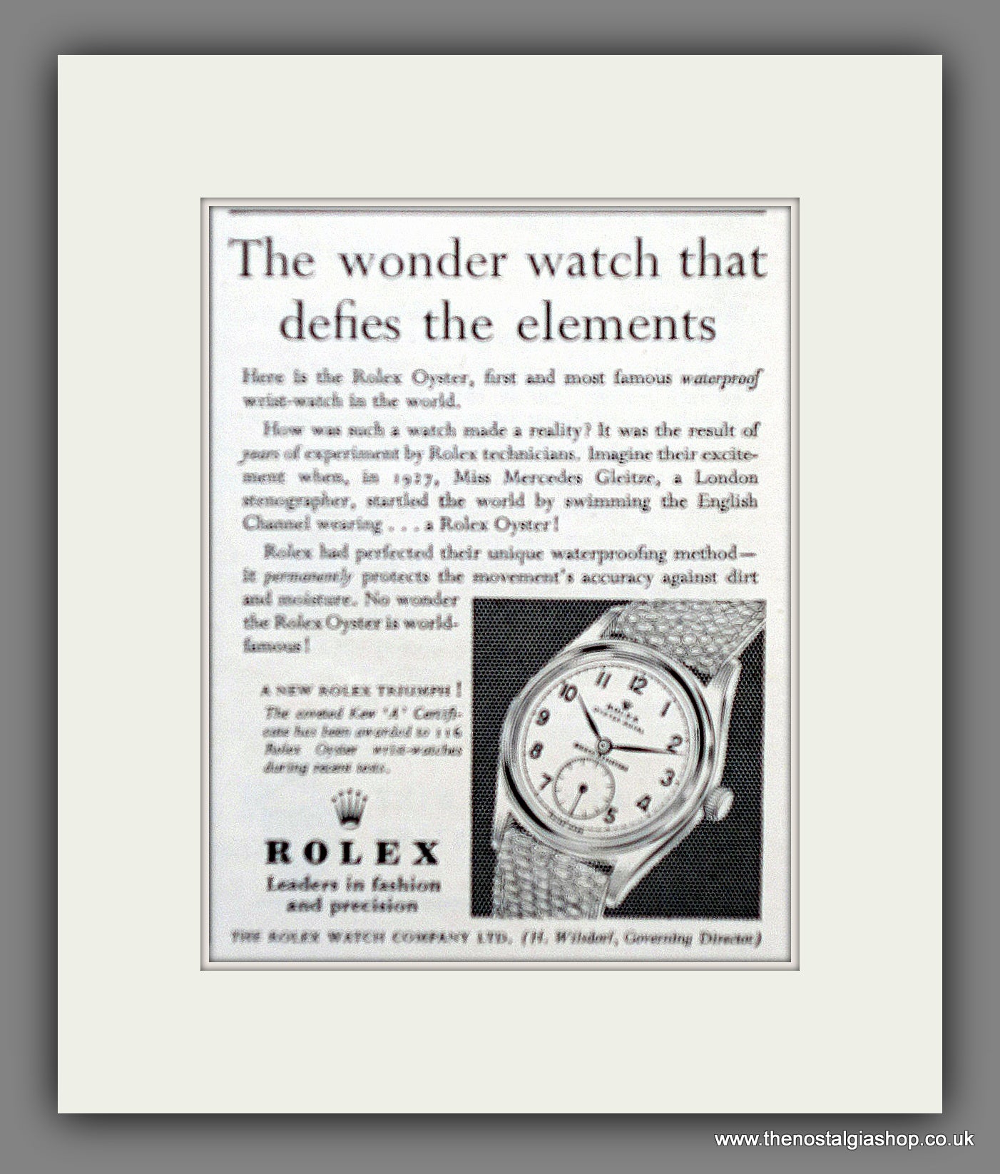 Rolex Oyster Watch. Original Advert 1950 (ref AD60825) – The Nostalgia Shop