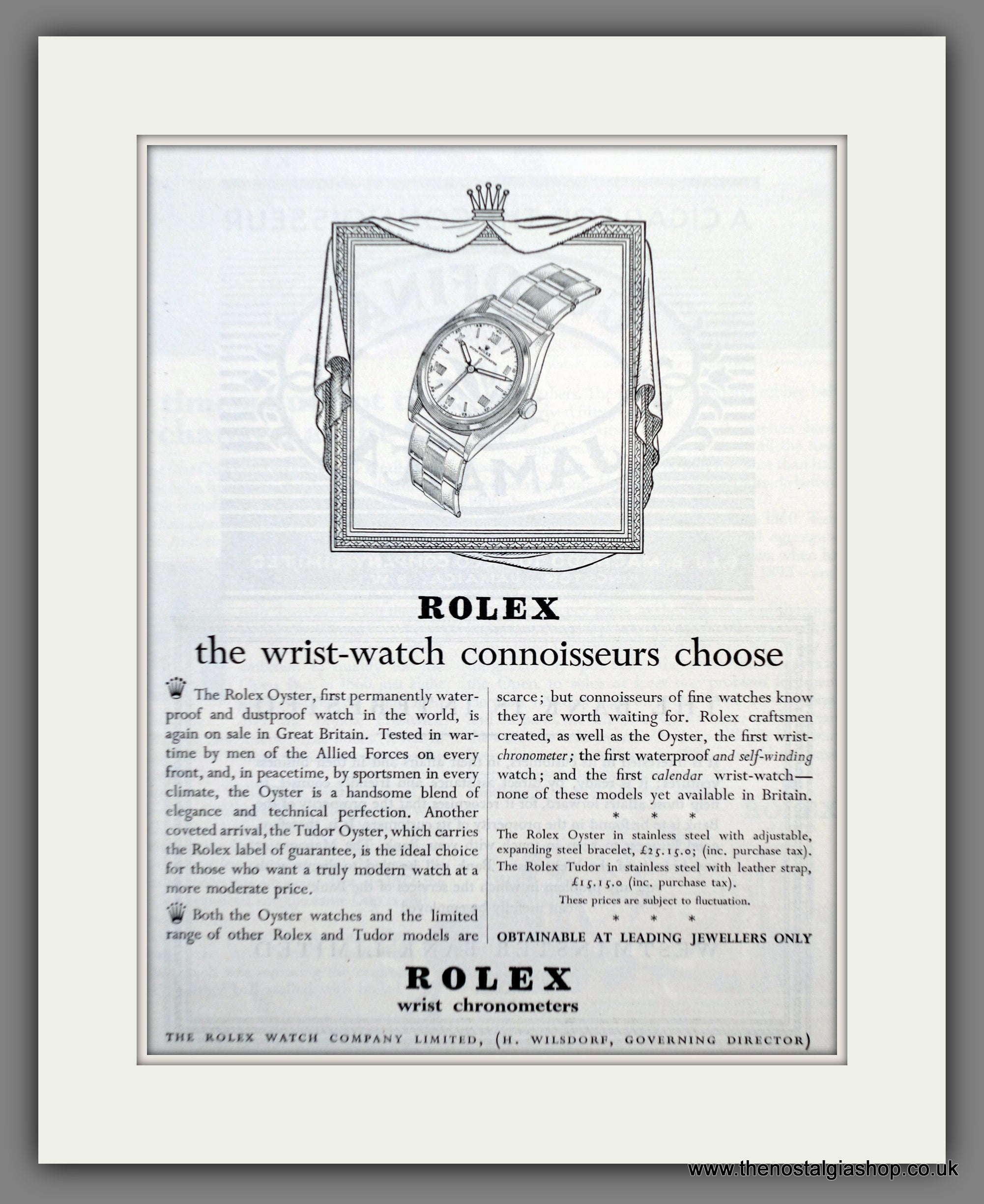 Rolex Chronometers. Original Advert 1947 (ref AD60820) – The Nostalgia Shop