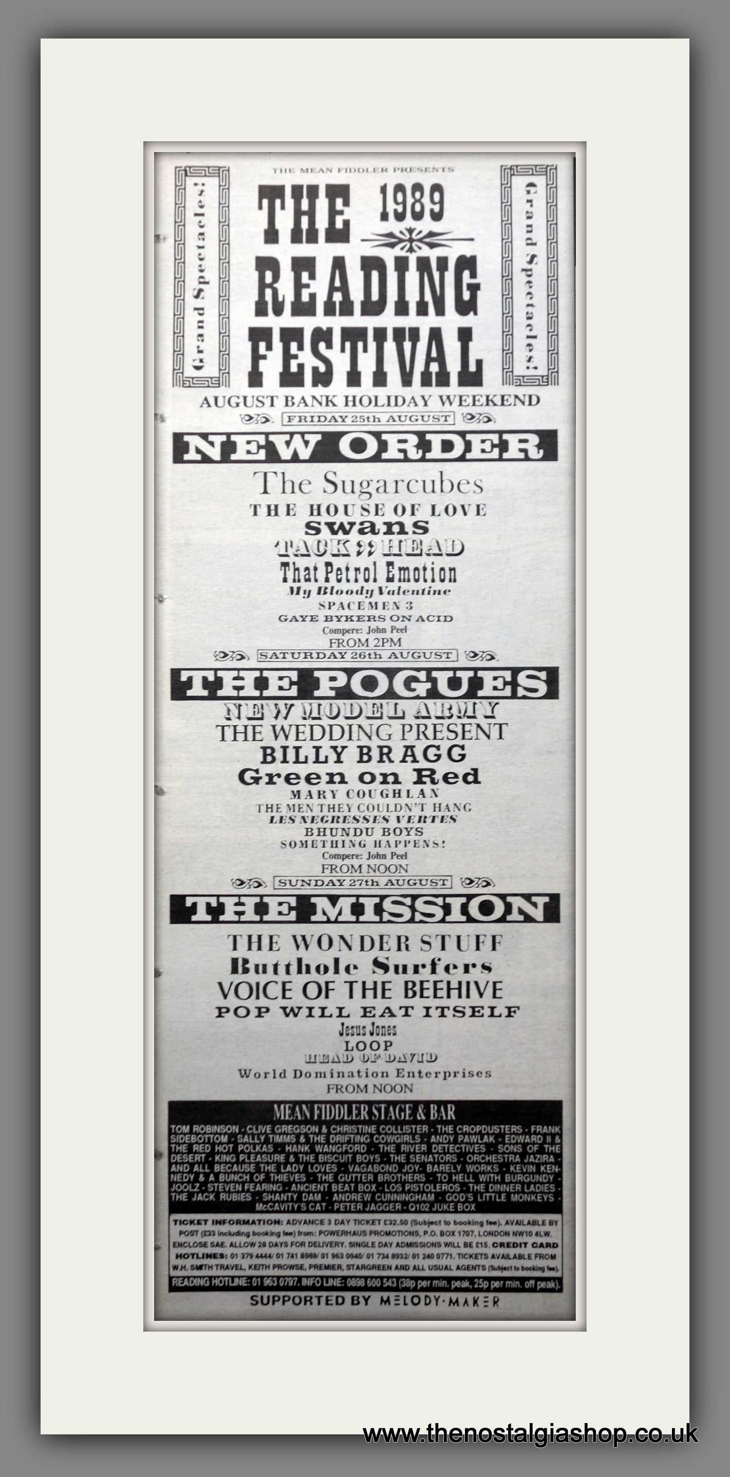 Reading Festival 1989. Original Advert 1989 (ref AD200462) – The ...