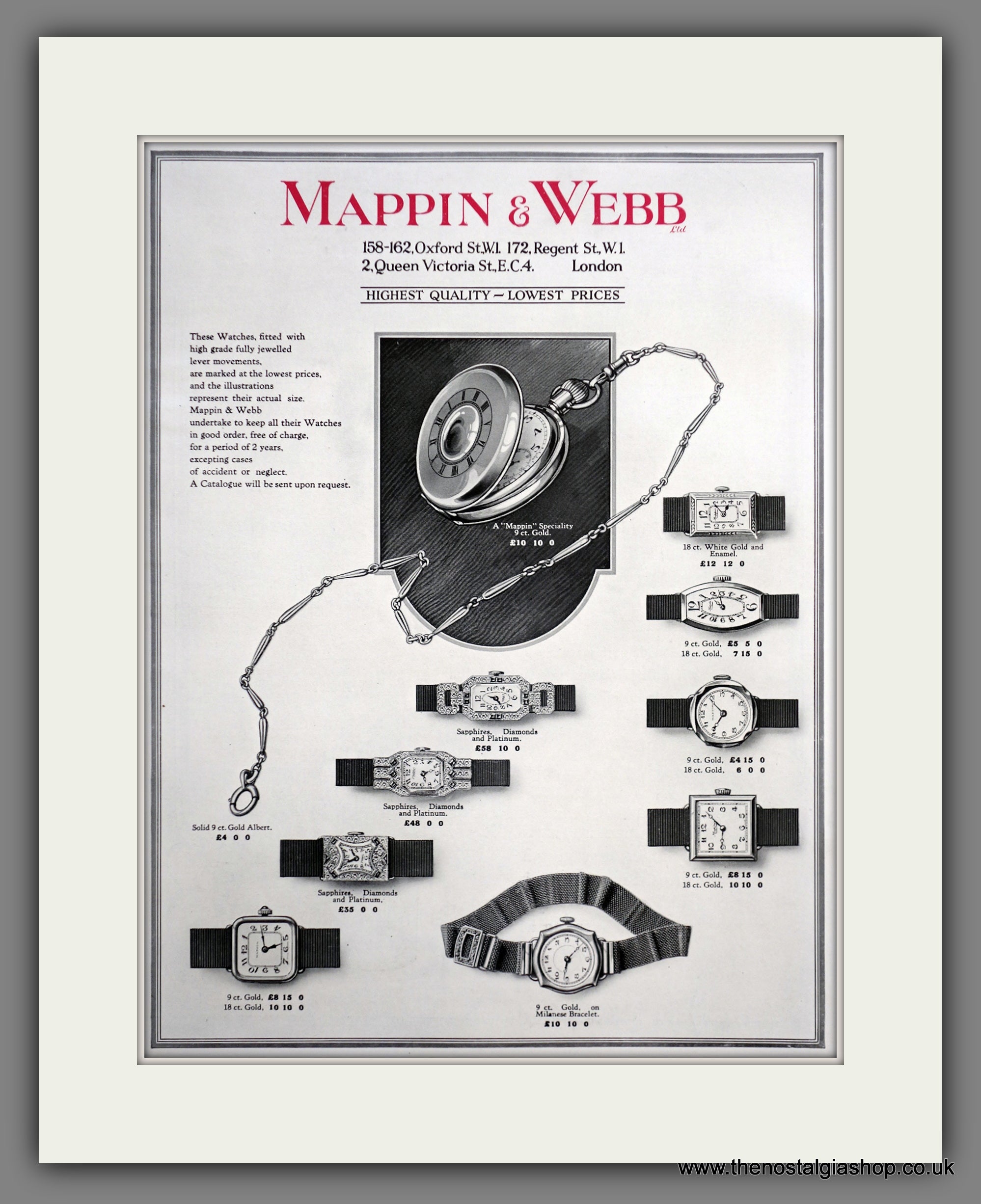 Mappin & Webb Watches. Original Advert 1927 (ref AD301163) – The ...