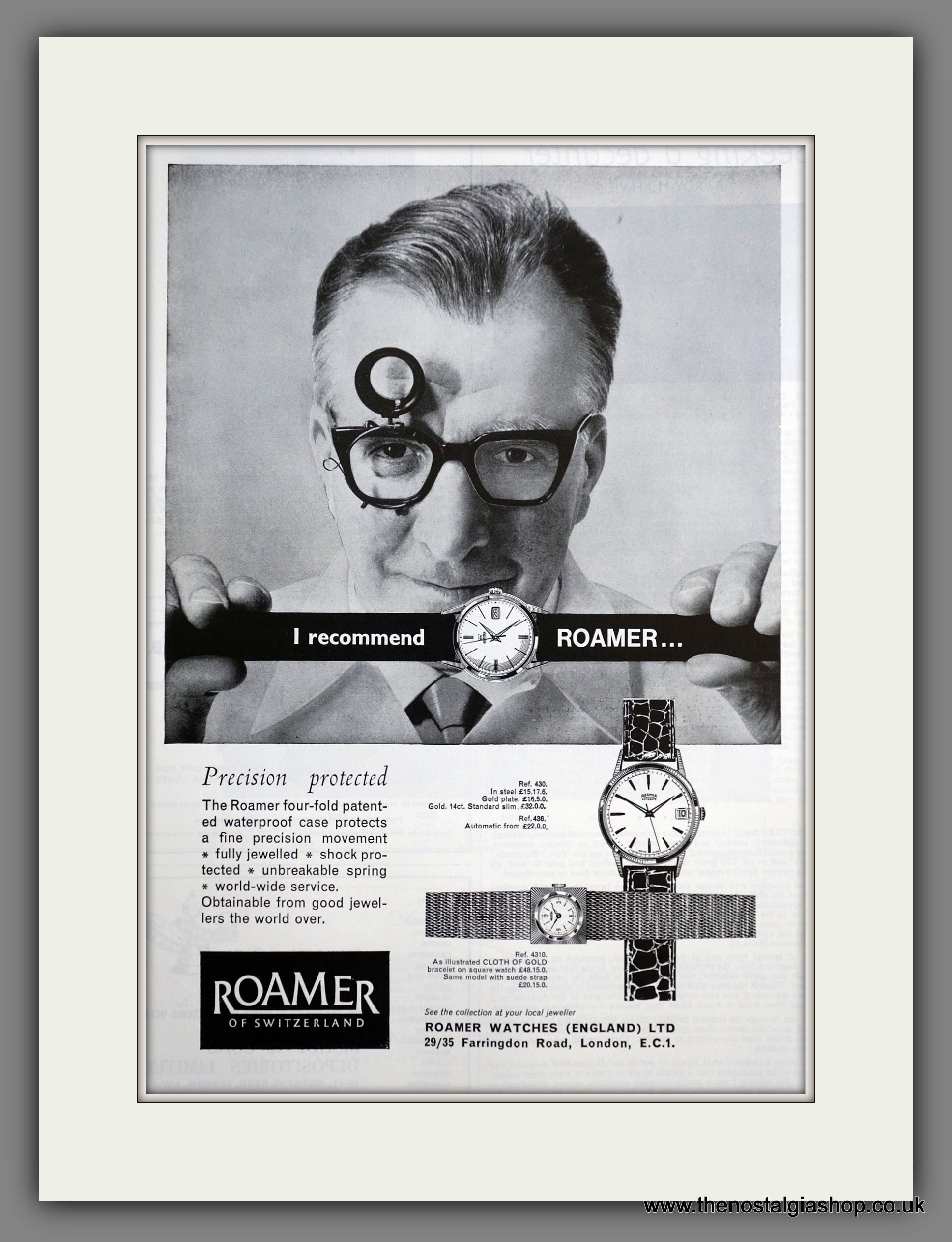 Roamer Watches. Original Advert 1964 (ref AD301241) – The Nostalgia Shop