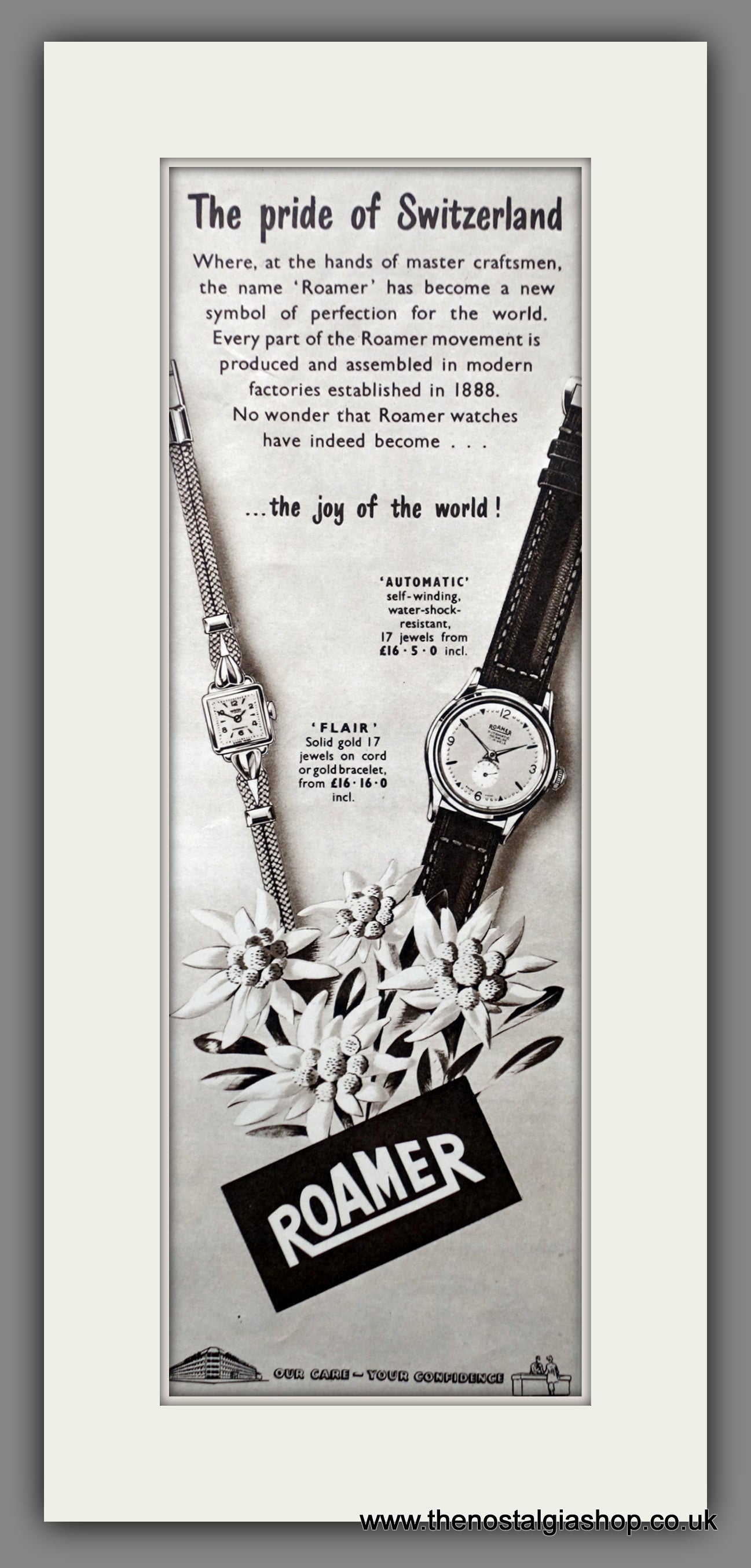 Roamer Watches. Original Advert 1954 (ref AD301291) – The Nostalgia Shop