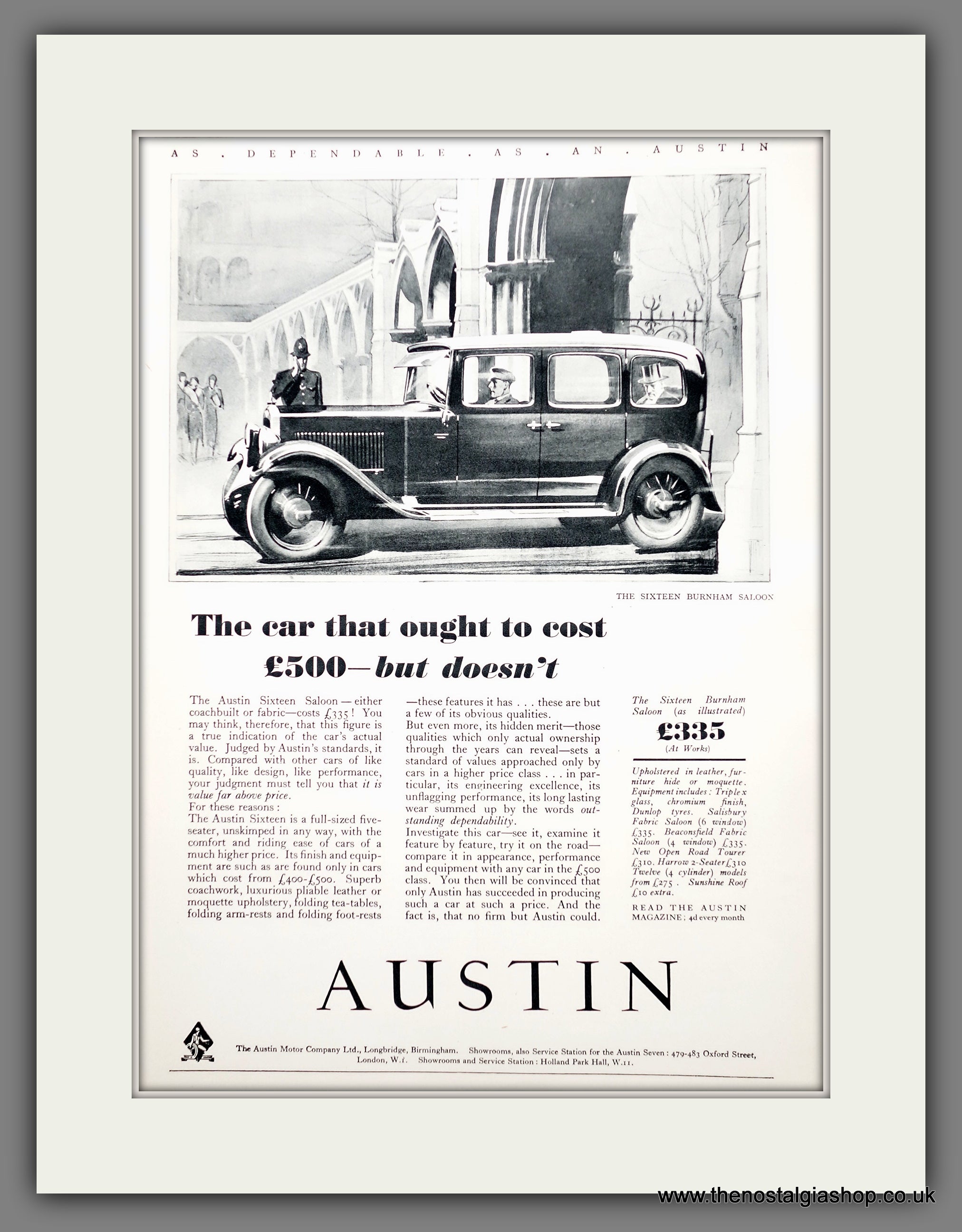 Austin Sixteen Burnham Saloon. Original Advert 1931 (ref AD301078 ...