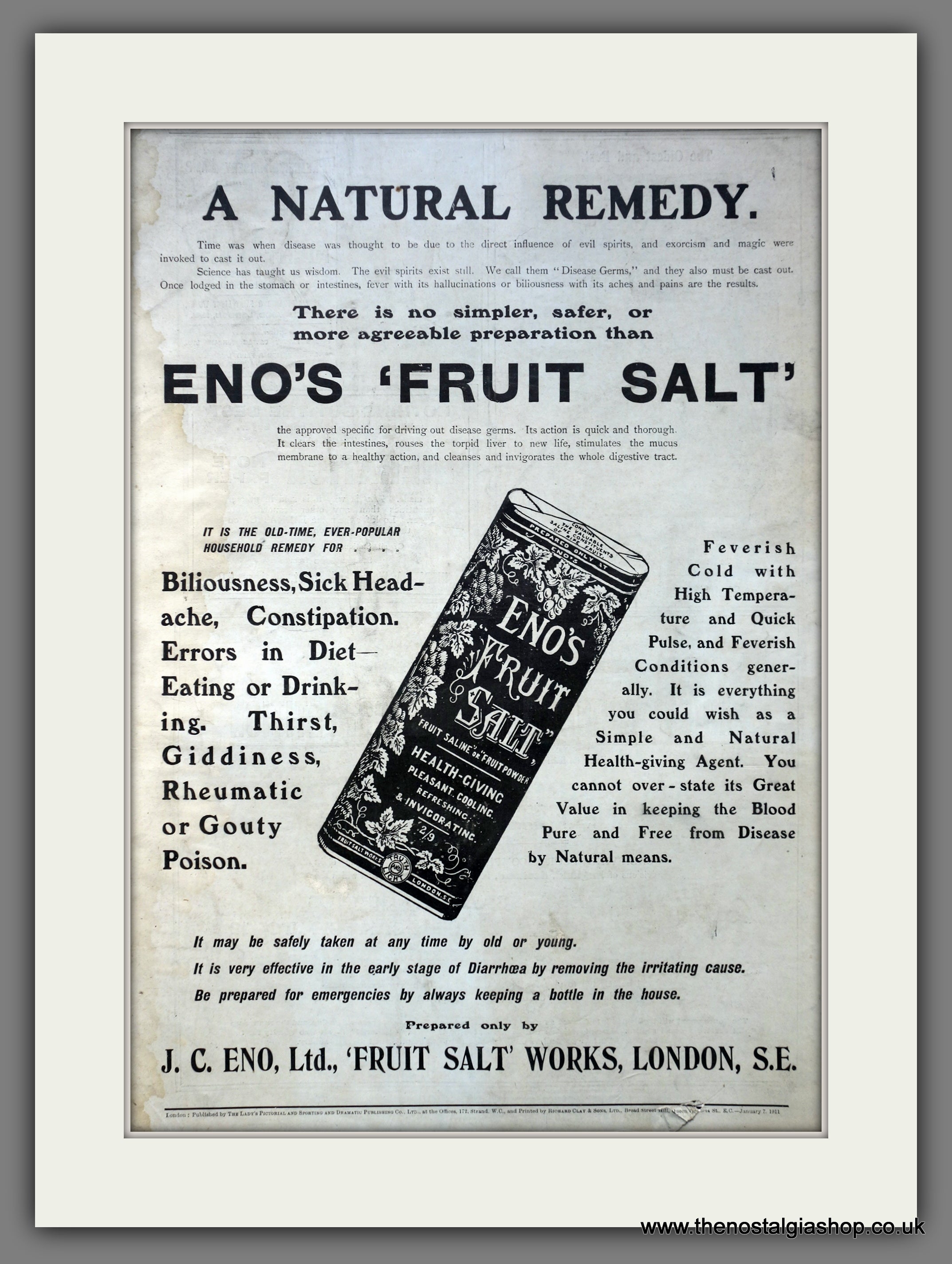 Eno's Fruit Salt. Large Original Advert 1911 (ref AD15431) – The ...