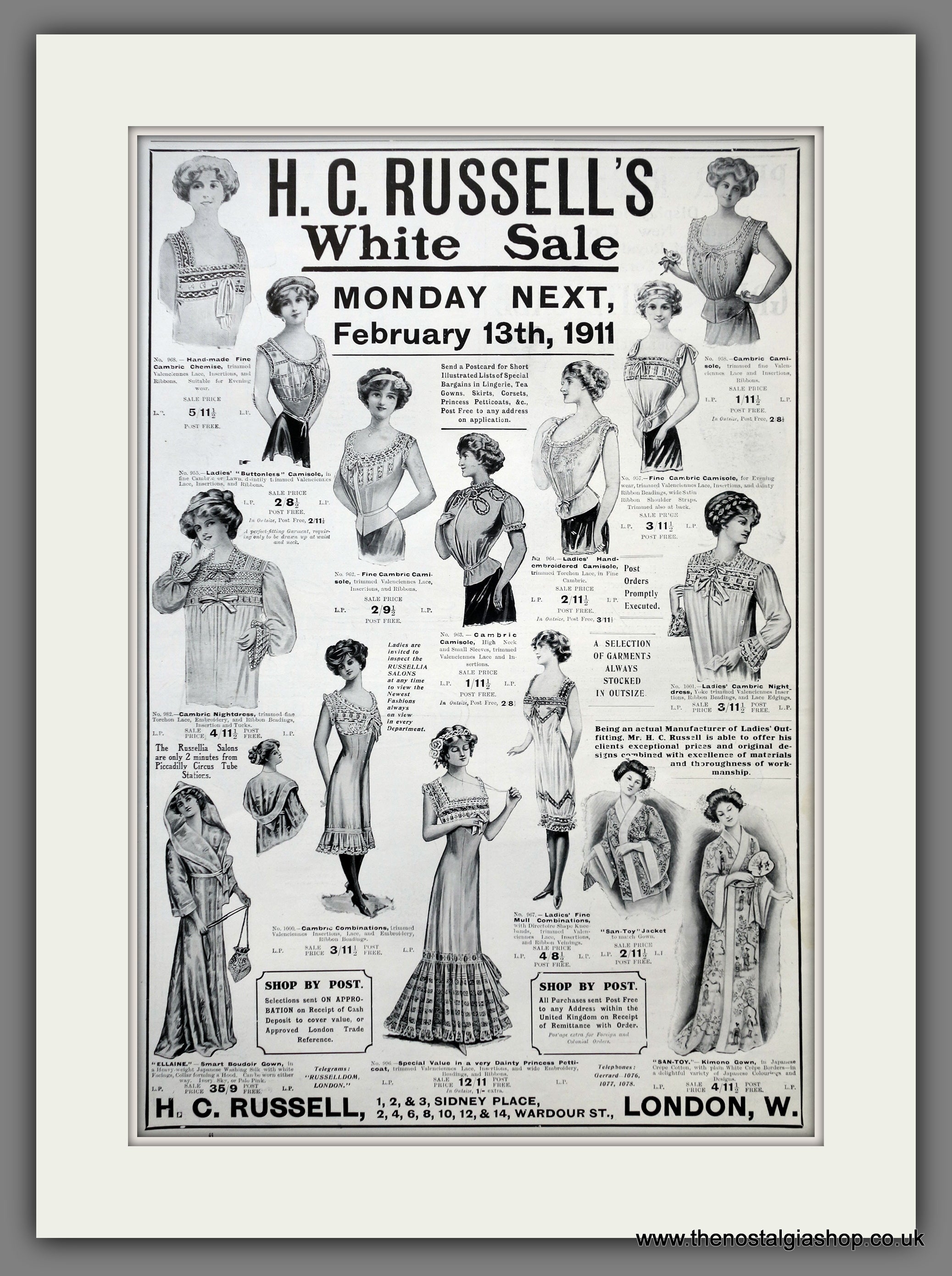H. C. Russell's Ladies Fashion. Large Original Advert 1911 (ref AD1545 ...