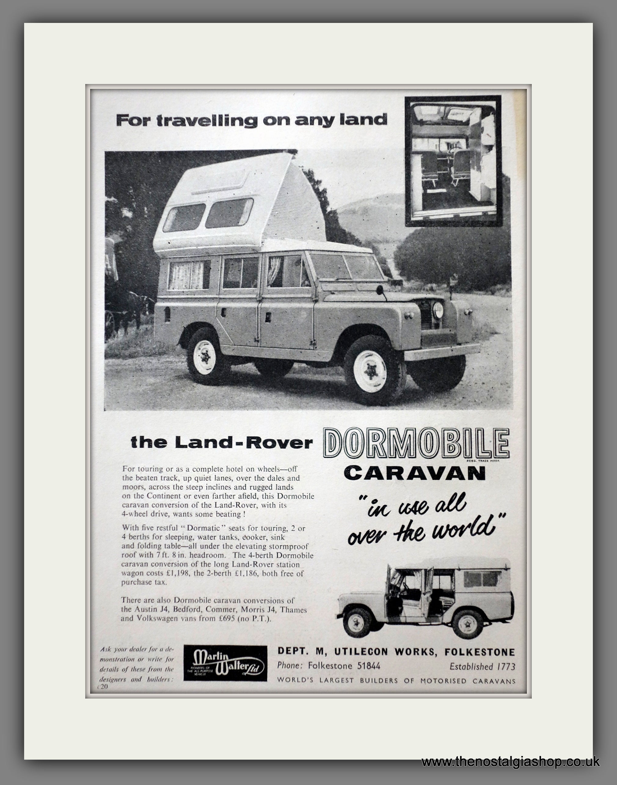 Land Rover Dormobile Caravan. 1962 Original Advert (ref AD61023) – The ...