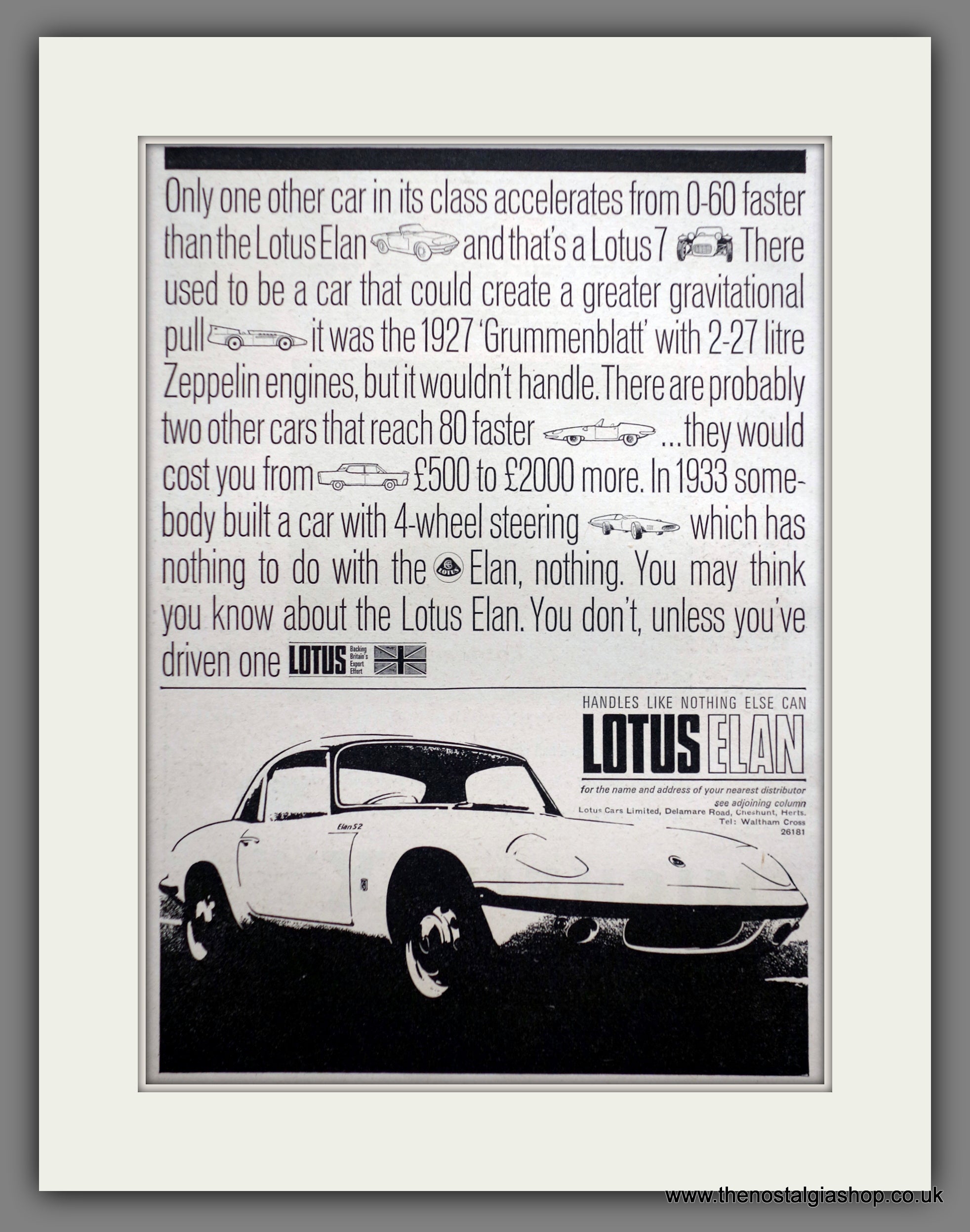 Lotus Elan 1965 Original Advert (ref AD60983) – The Nostalgia Shop