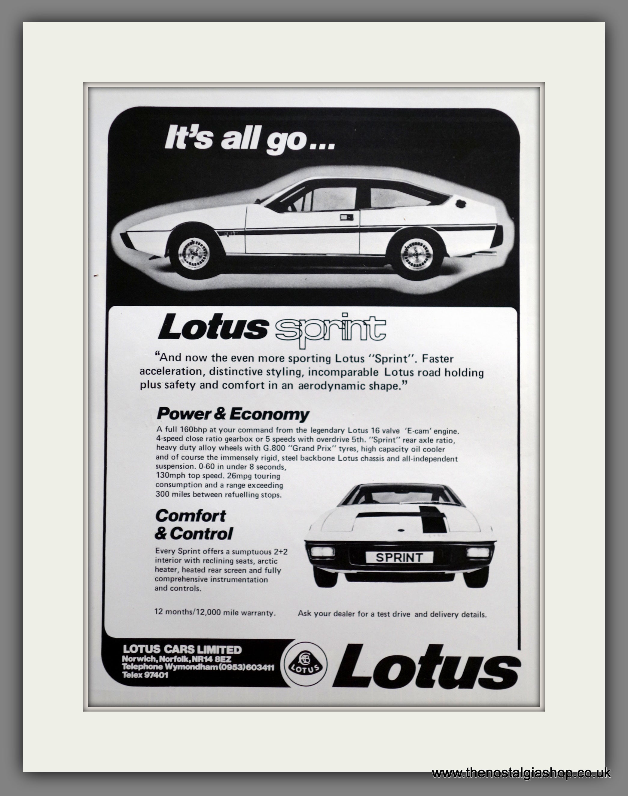 Lotus Sprint. 1977 Original Advert (ref AD61071) – The Nostalgia Shop