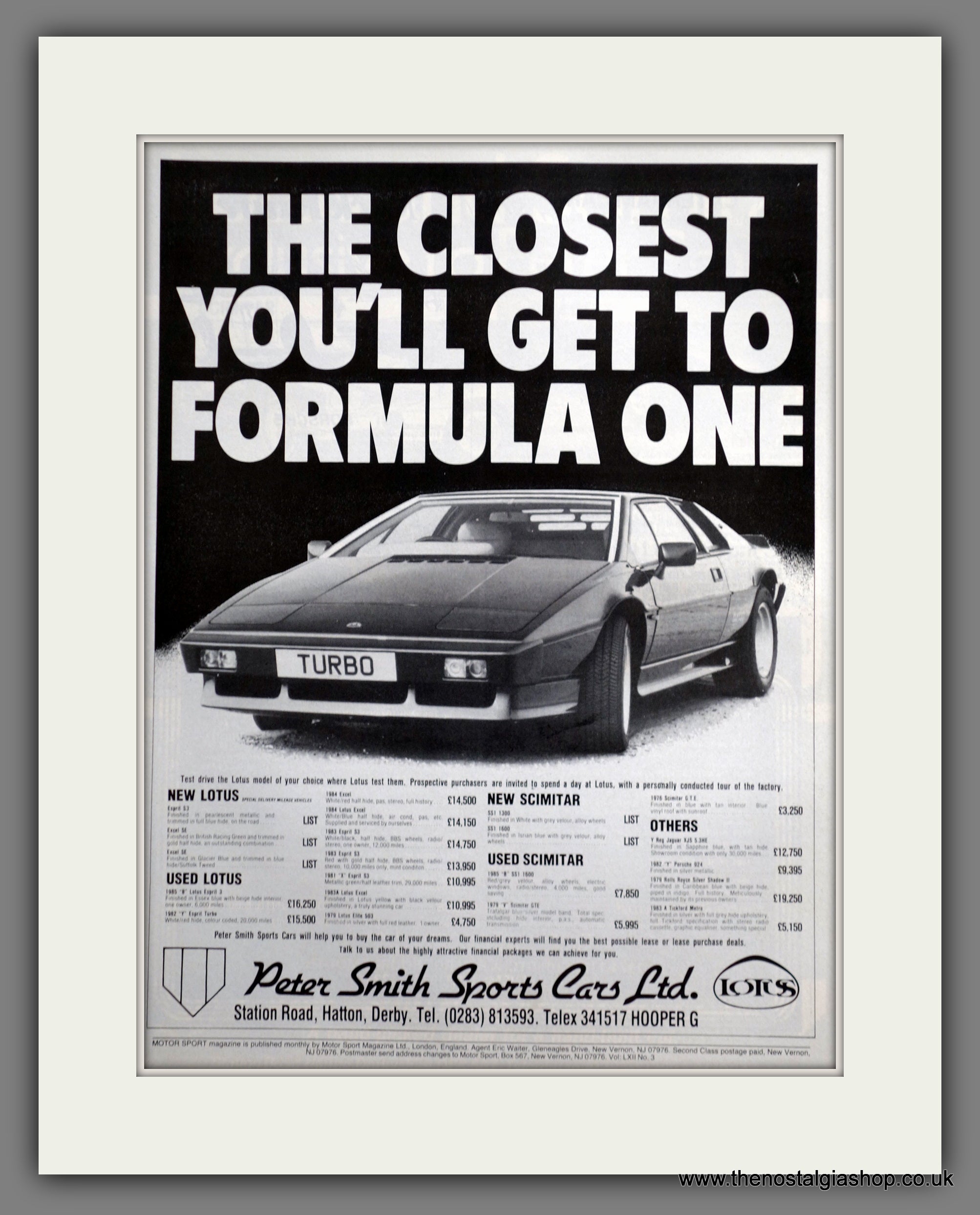 Lotus Dealers. Peter Smith Sports Cars. 1986 Original Advert (ref AD61 ...