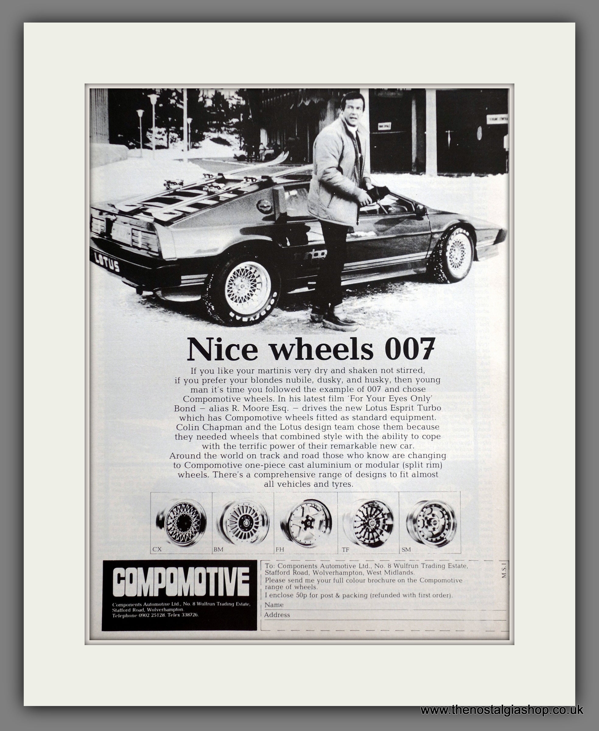 Lotus Esprit Turbo & Compomotive Wheels. Roger Moore, James Bond. 1981 ...