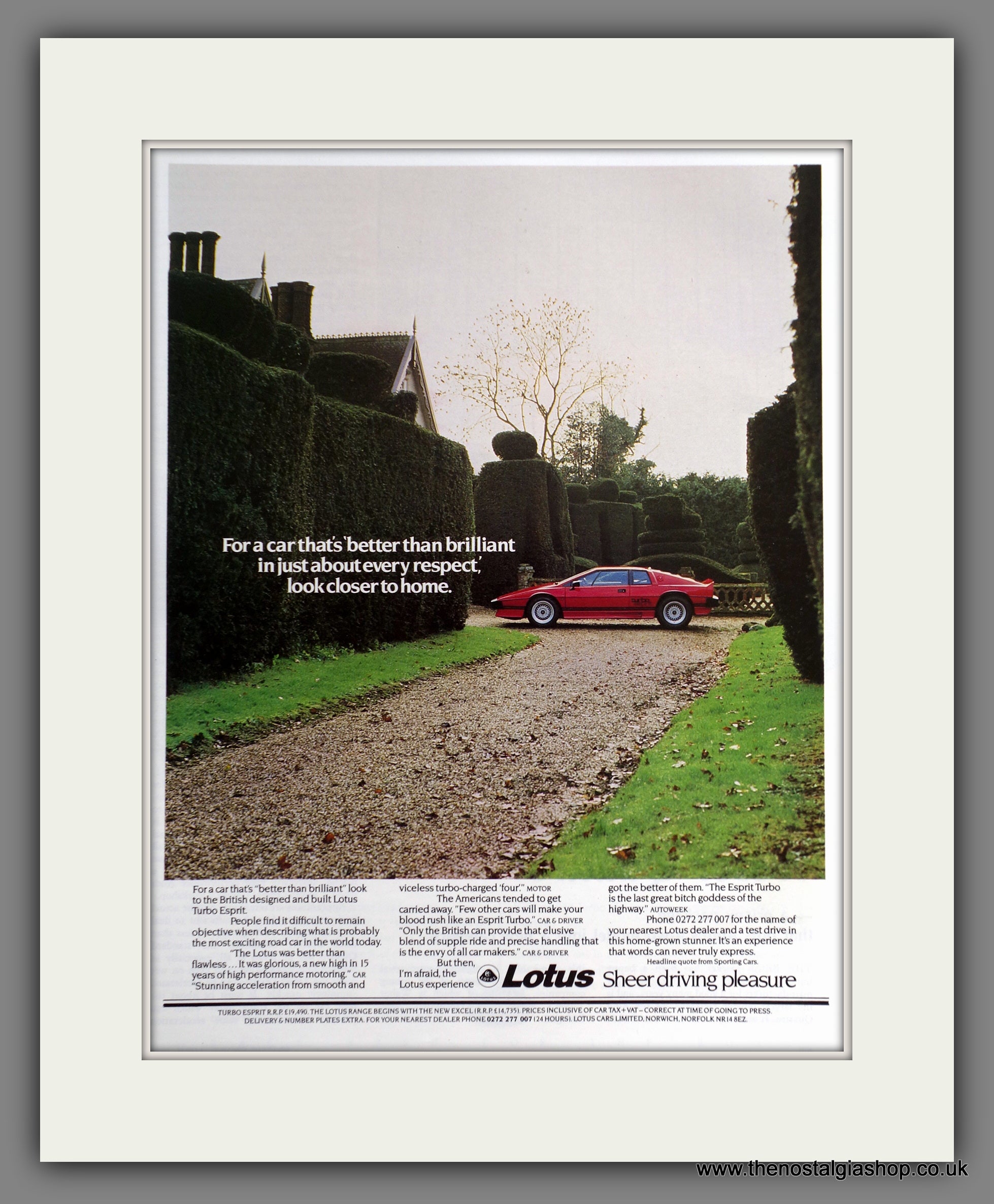 Lotus Esprit Turbo. 1984 Original Advert (ref AD61152) – The Nostalgia Shop