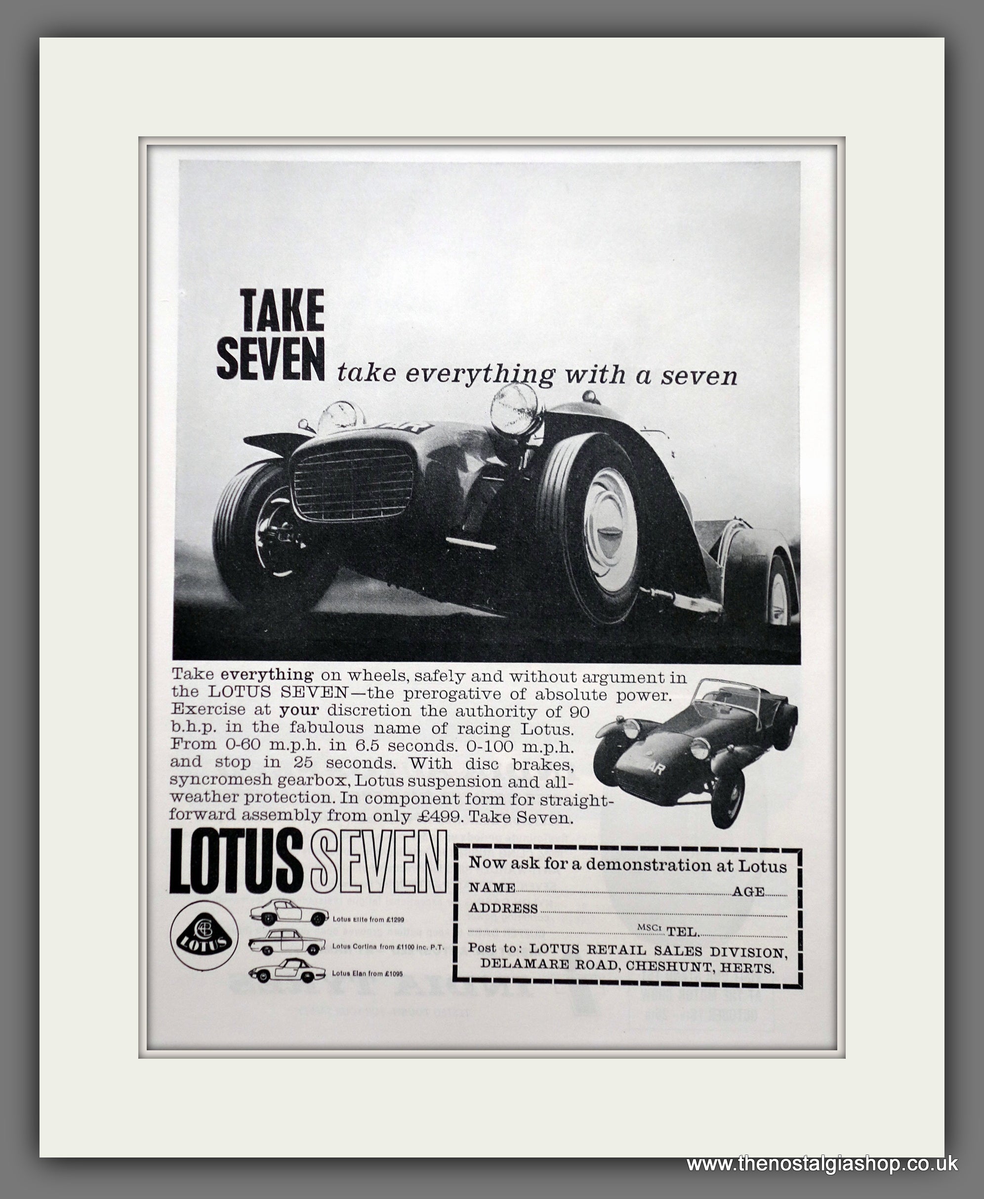 Lotus Seven. 1963 Original Advert (ref AD61161) – The Nostalgia Shop