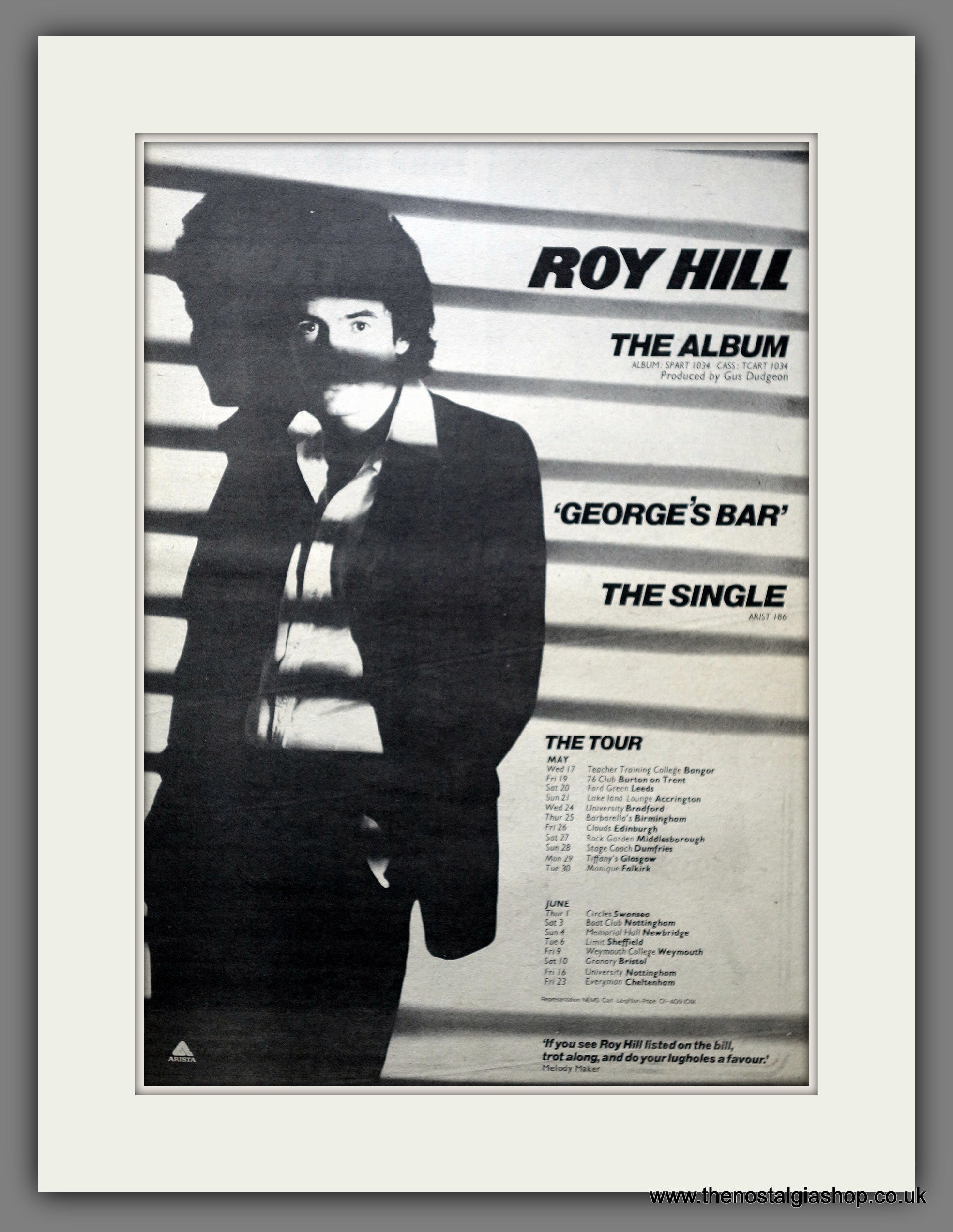 Roy Hill George's Bar Tour Dates. Original Advert 1978 (ref AD15547 ...