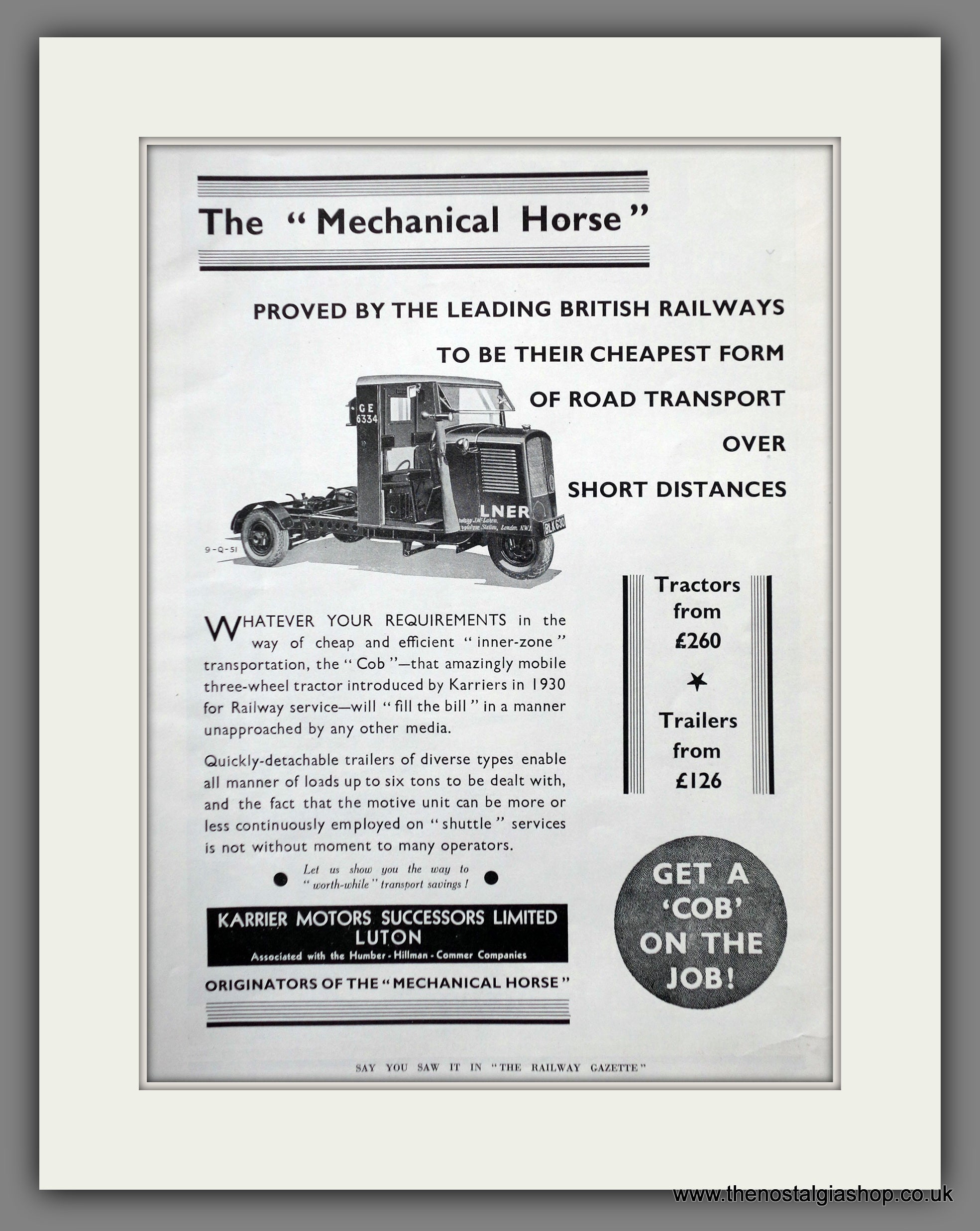 Karrier 'Cob'. Mechanical Horse. Original Advert 1935 (ref AD61079 ...