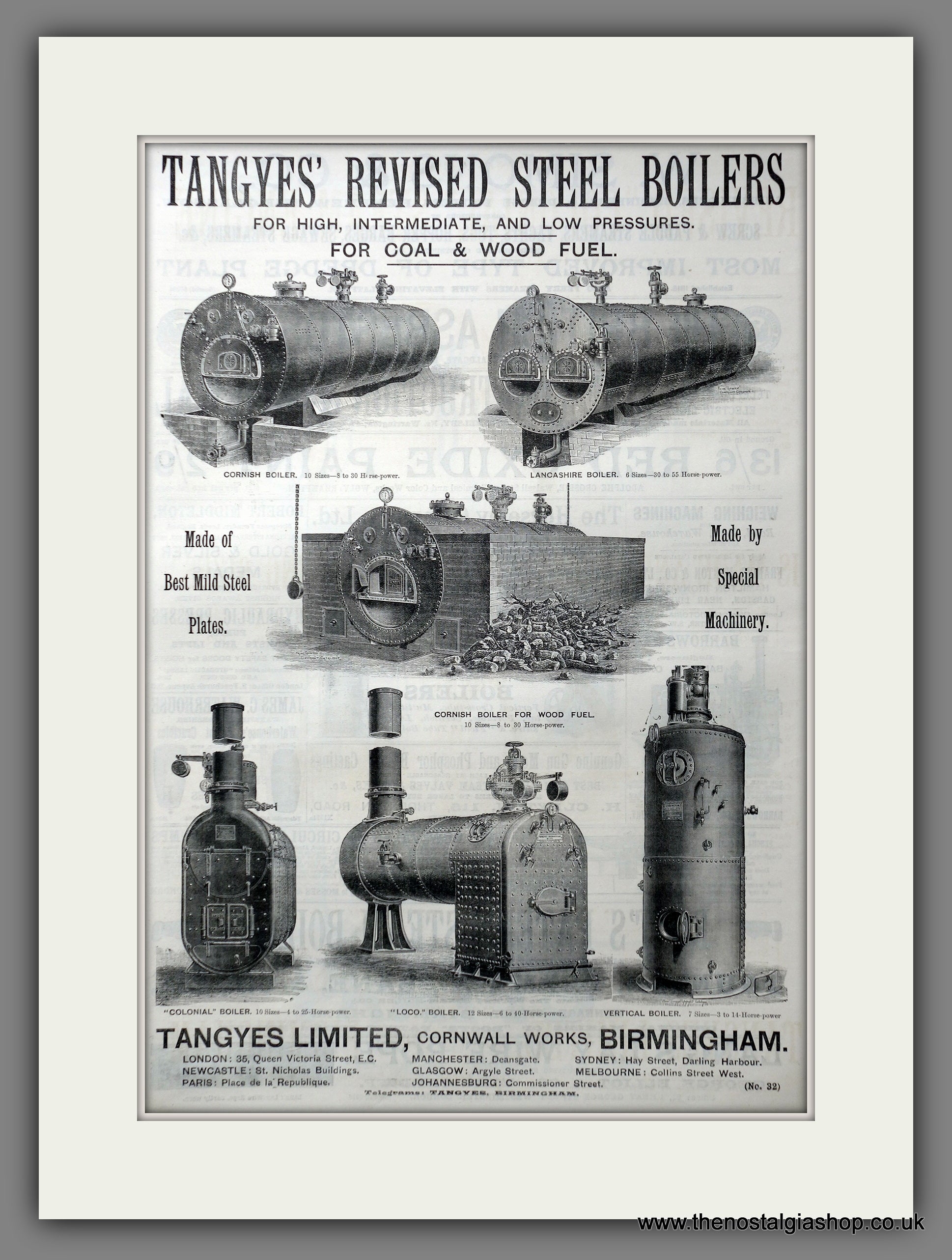 Tangyes' Steel Boilers, Birmingham. Original Advert 1891 (ref AD15582 ...