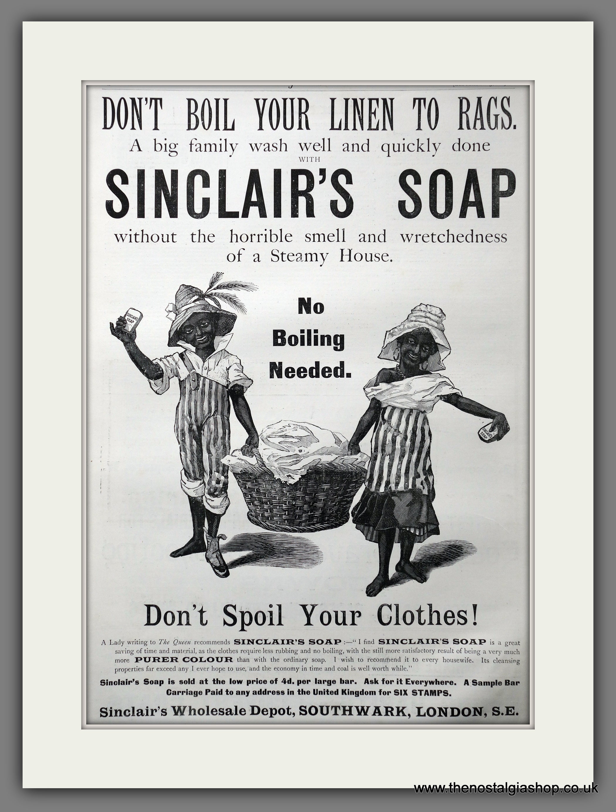 Sinclair's Soap. Original Advert 1891 (ref AD301387) – The Nostalgia Shop