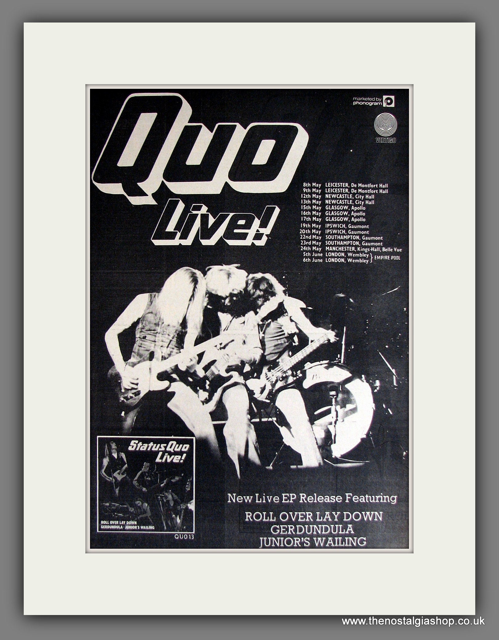 Status Quo. Live! UK Tour. Vintage Advert 1975 (ref AD14132) – The ...