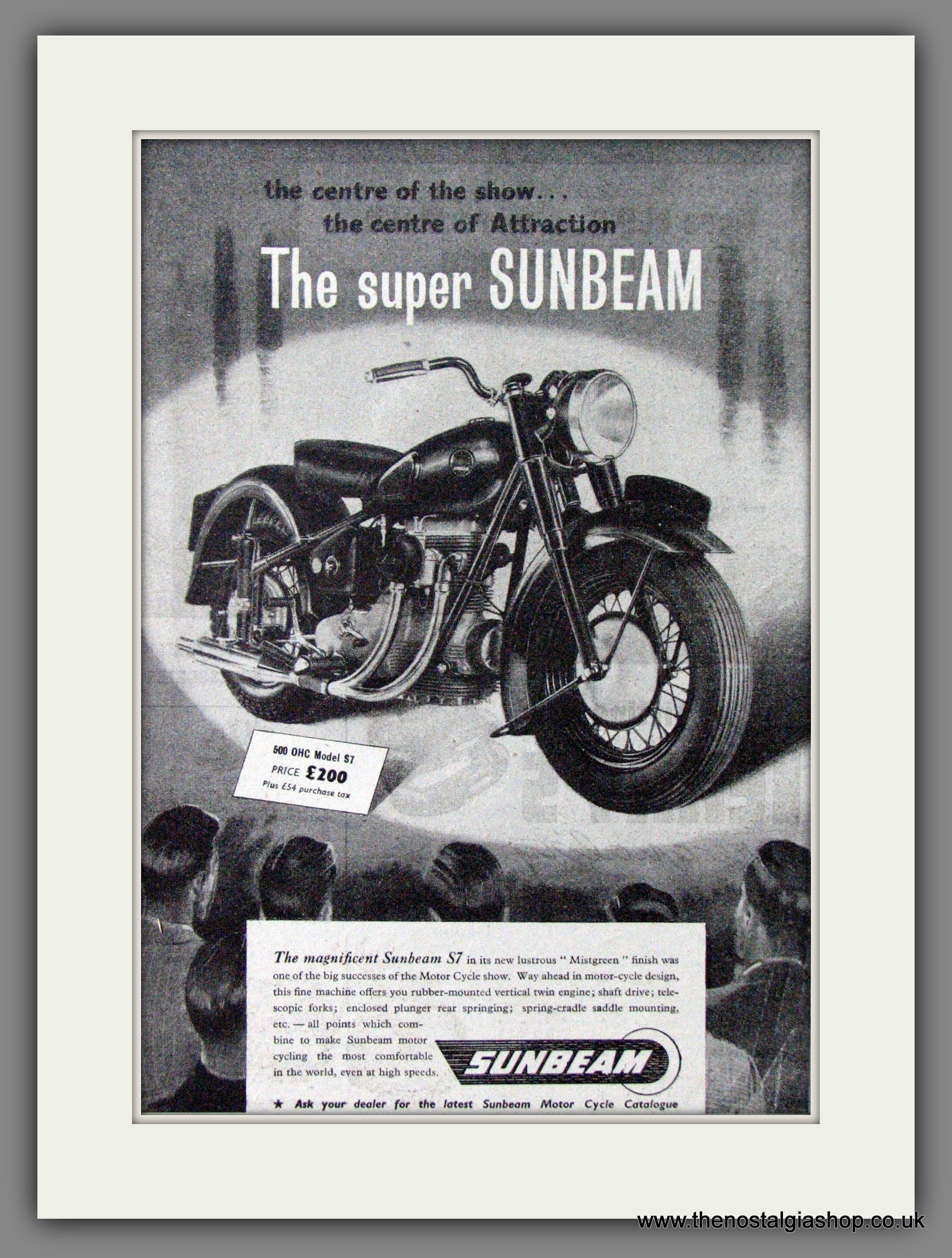 Sunbeam 500 O.H.C. S7 Motorcycle. 1948 Original Advert. (ref AD52218 ...