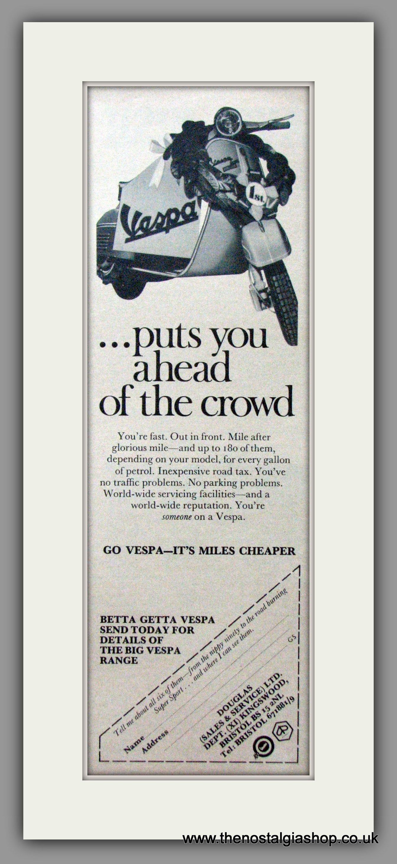 Vespa Puts You Ahead of the Crowd. Original advert 1969 (ref AD52465 ...