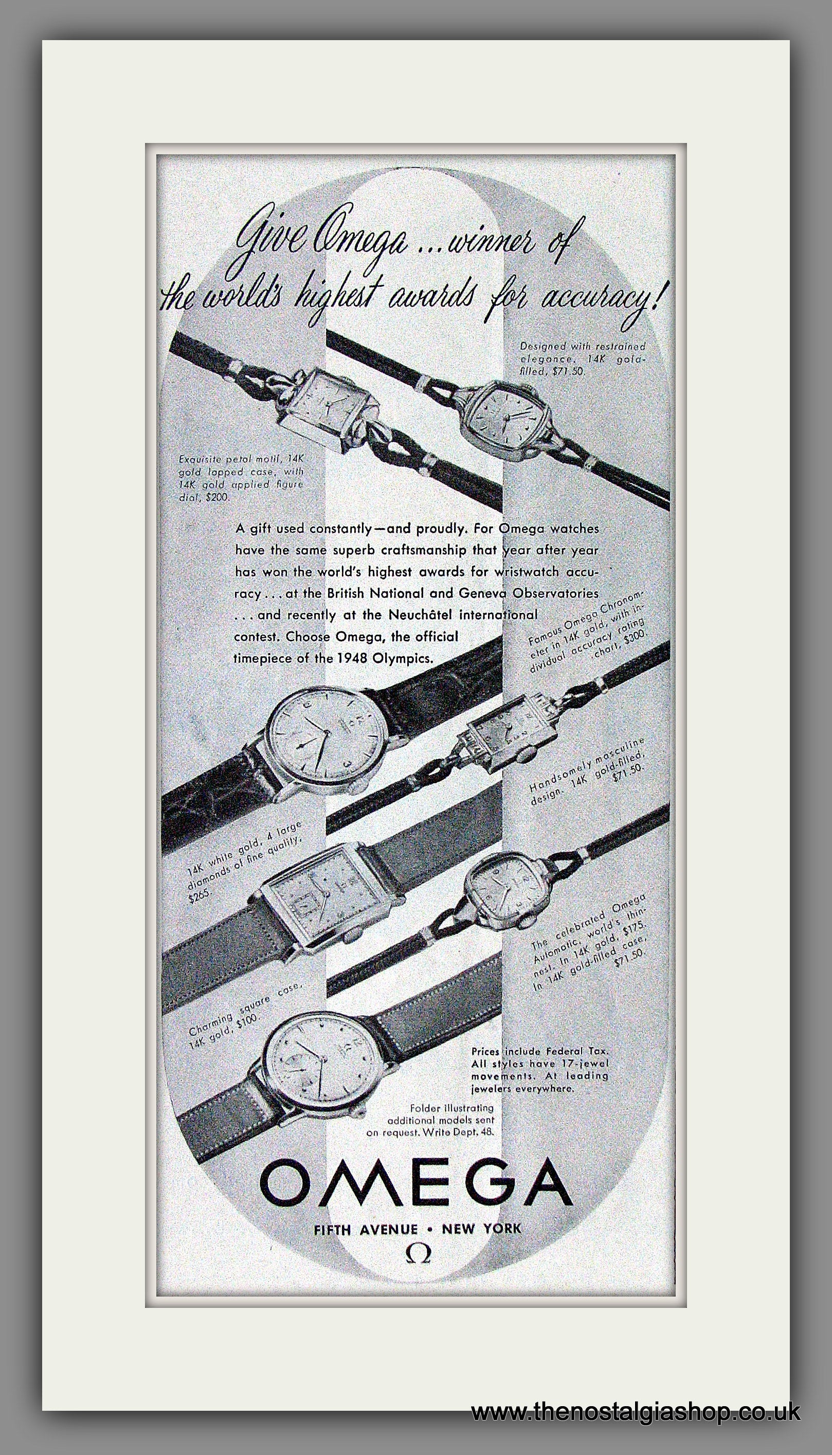 Omega Watches. Original Advert 1948 (ref AD53397) – The Nostalgia Shop