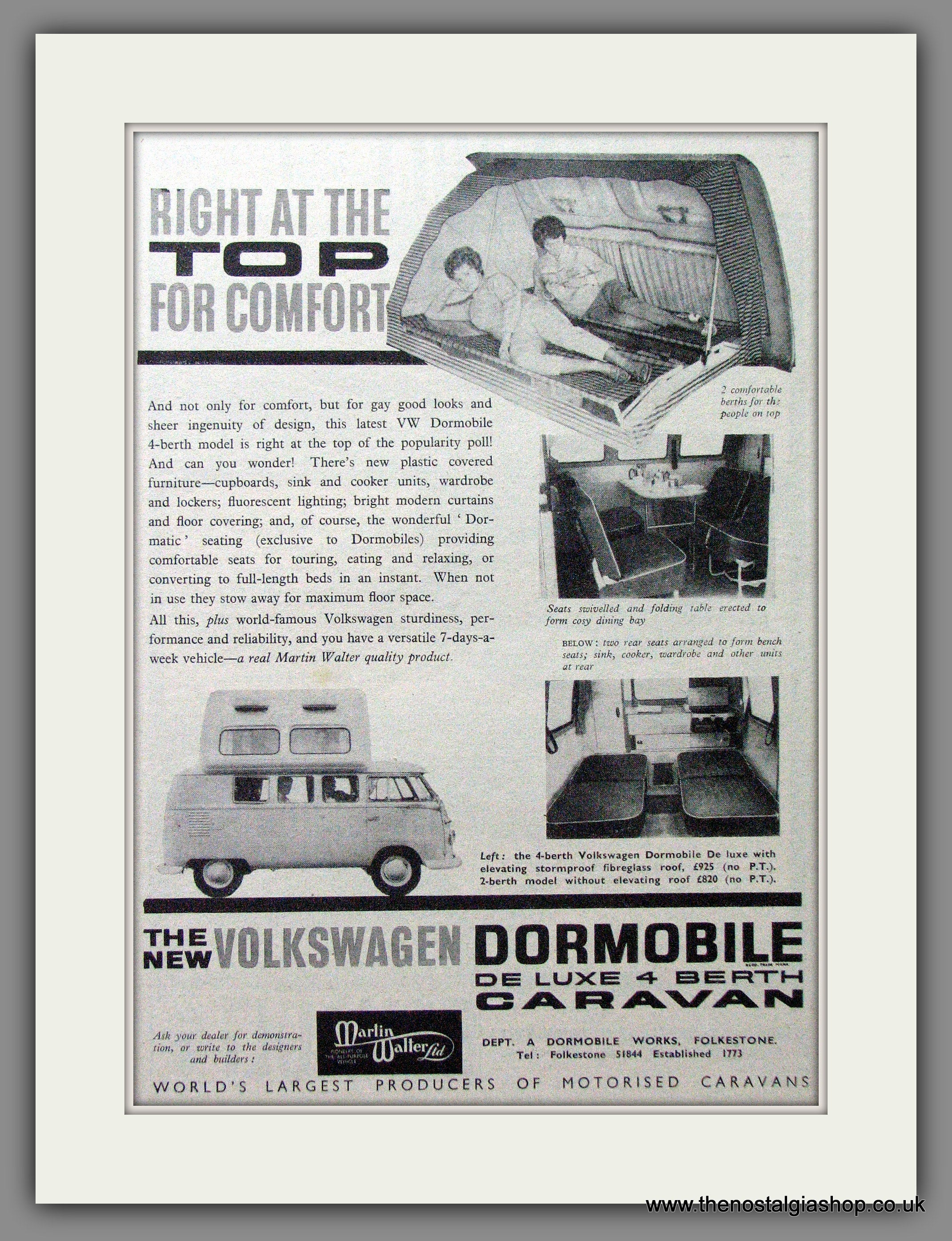 Volkswagen Dormobile Caravan. 1963 Original Advert (ref AD53909) – The ...