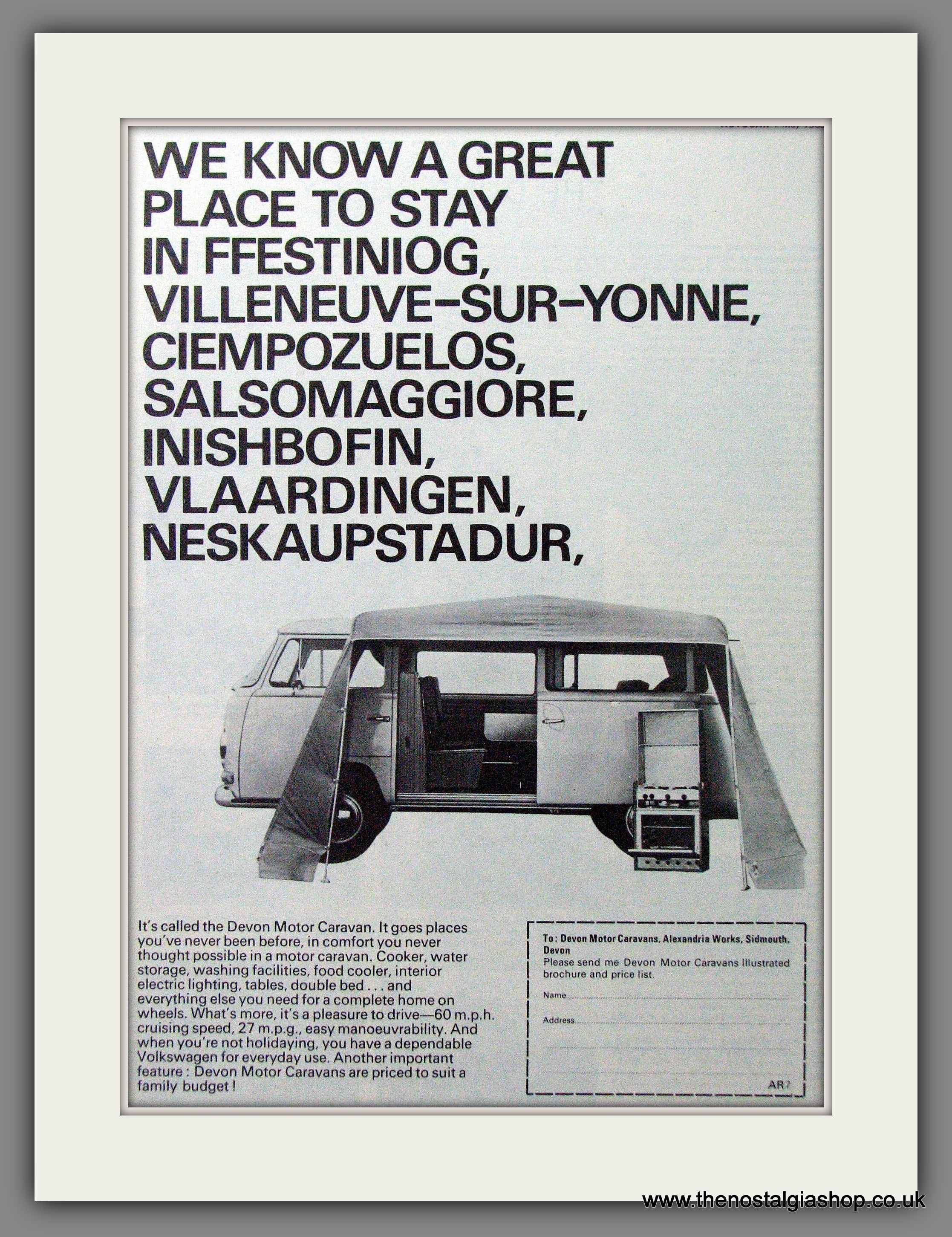 Volkswagen Devon Motor Caravan. 1969 Original Advert (ref AD53905 ...