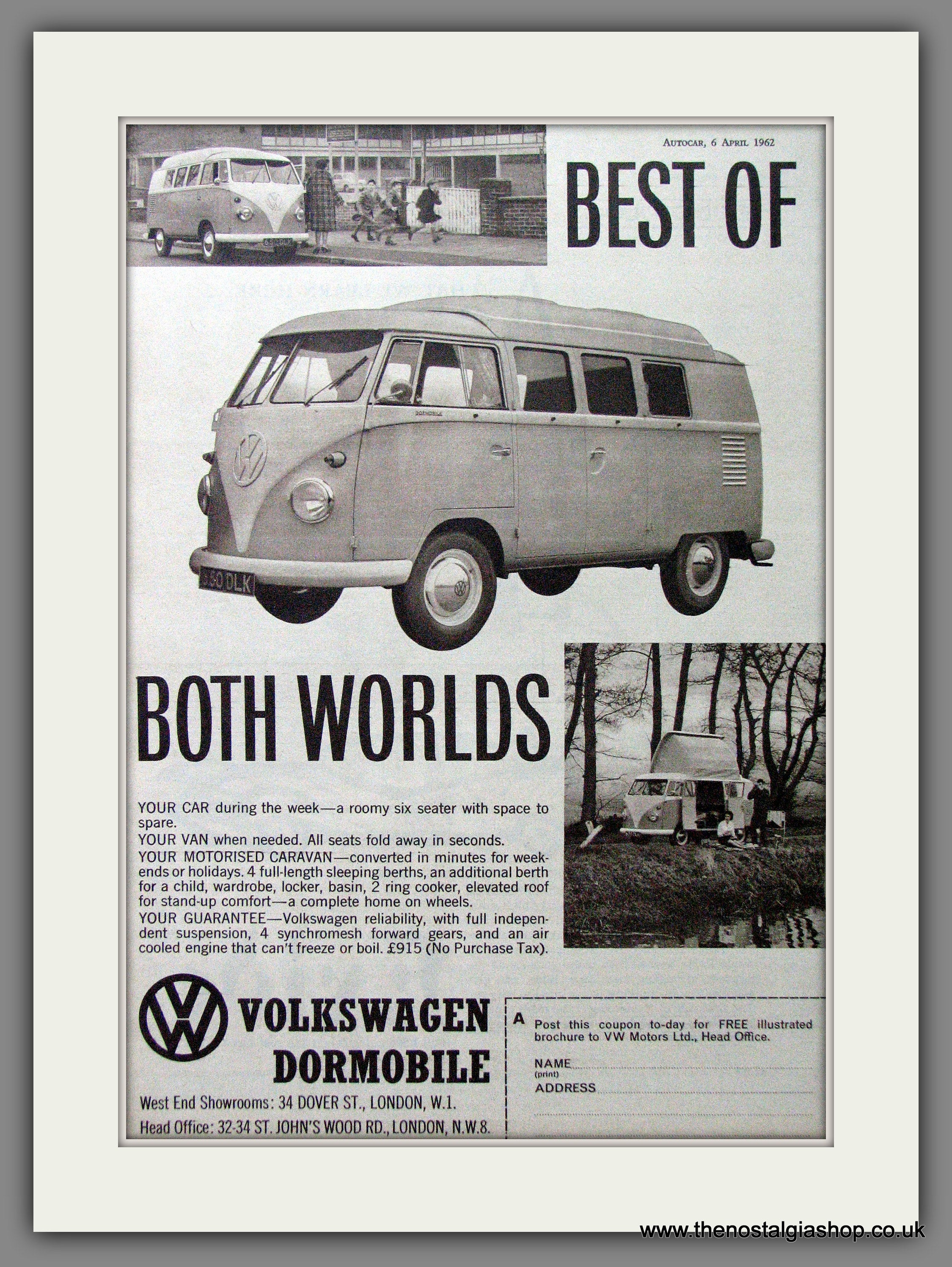 Volkswagen Dormobile Caravan. 1962 Original Advert (ref AD53910) – The ...