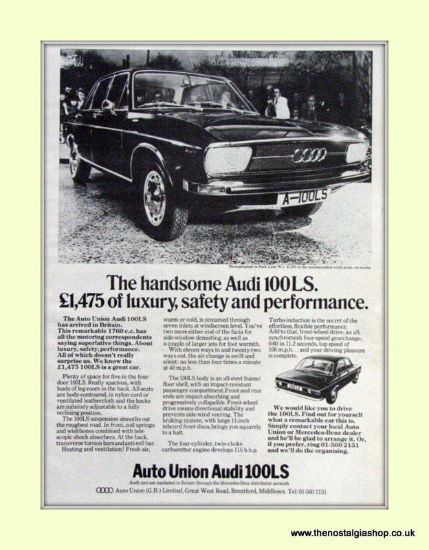 Audi 100LS Vintage Advert 1969 (ref AD6948) – The Nostalgia Shop