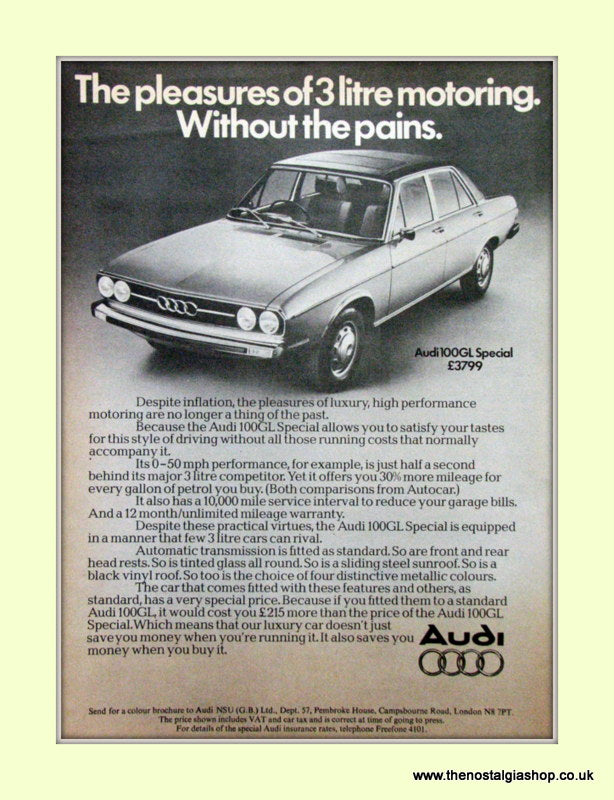 Audi 100GL Special Vintage Original Advert 1975 (ref AD6962) – The ...
