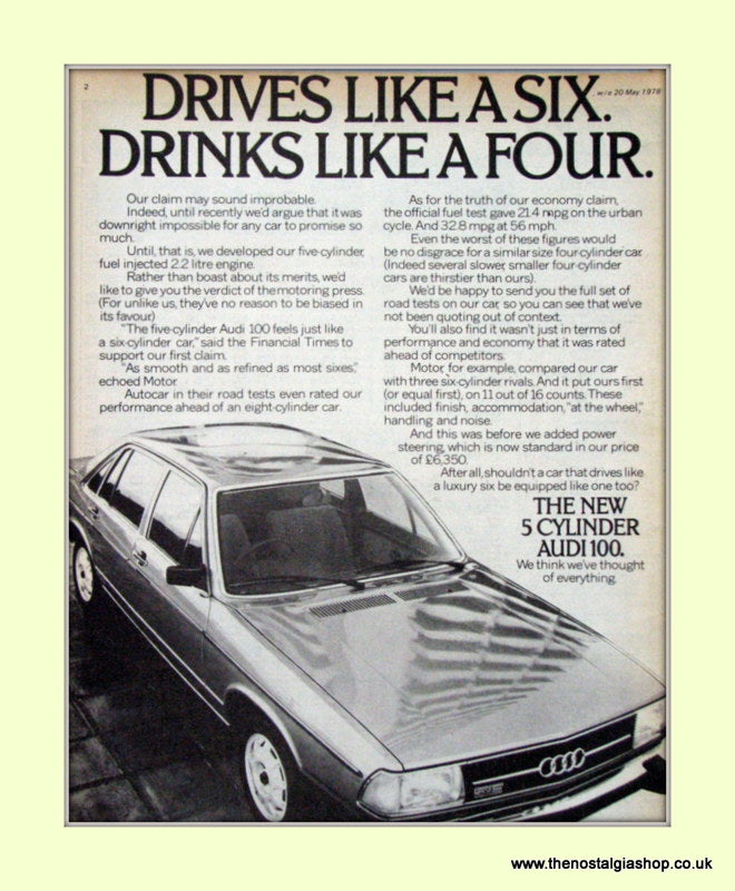 Audi 100 5 Cylinder Vintage Original Advert 1978 (ref AD6964) – The ...