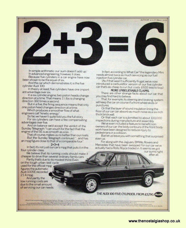 Audi 100 Five Cylinder Vintage Original Advert 1979 (ref AD6971) – The ...