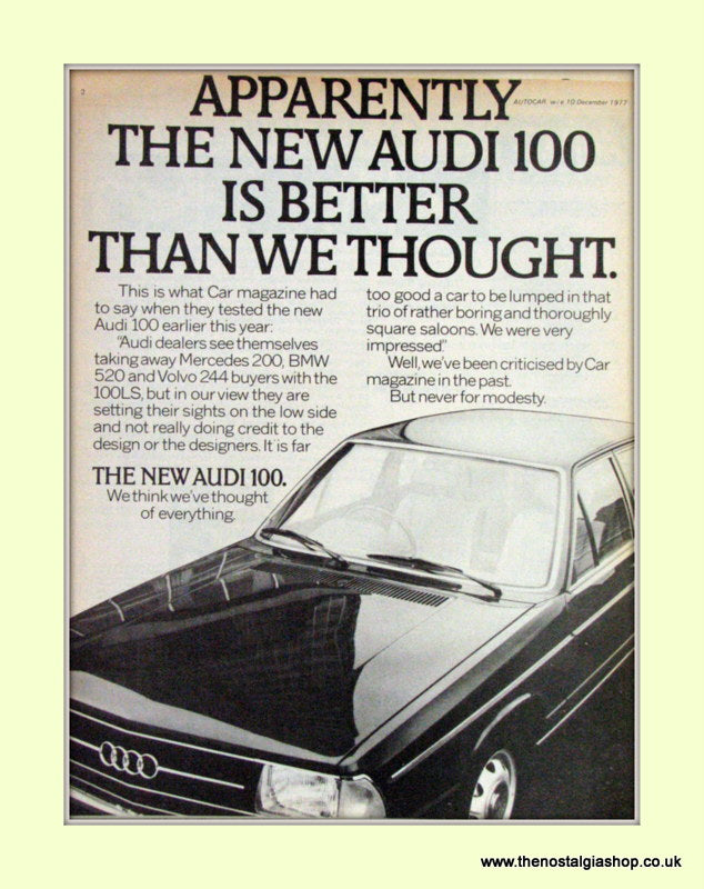 Audi 100 Vintage Original Advert 1977 (ref AD6975) – The Nostalgia Shop