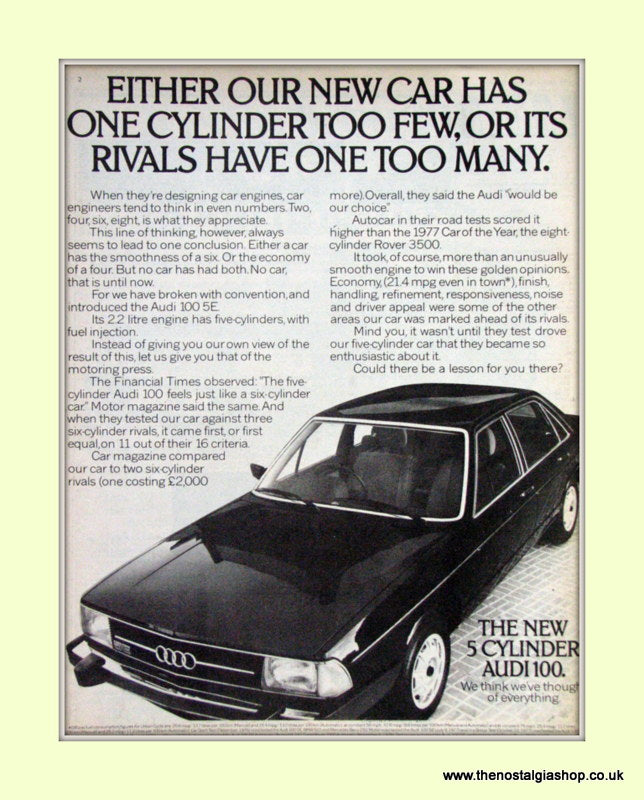 Audi 100 5 Cylinder Vintage Original Advert 1978 (ref AD6976) – The ...