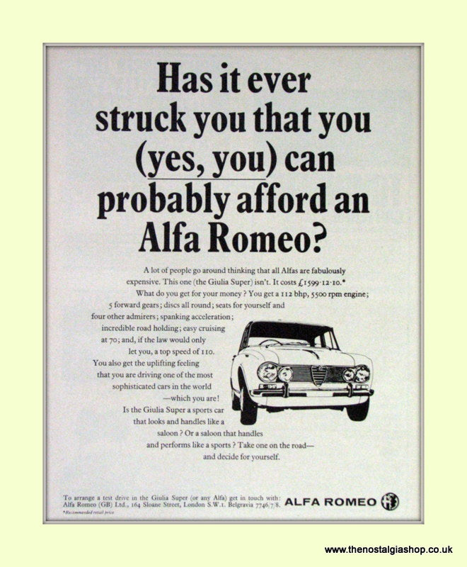 Alfa Romeo Set of 2. Original Adverts 1967 (ref AD50043) – The ...