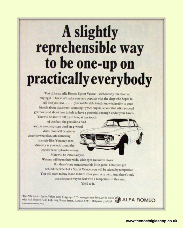 Alfa Romeo Set of 2. Original Adverts 1967 (ref AD50043) – The ...