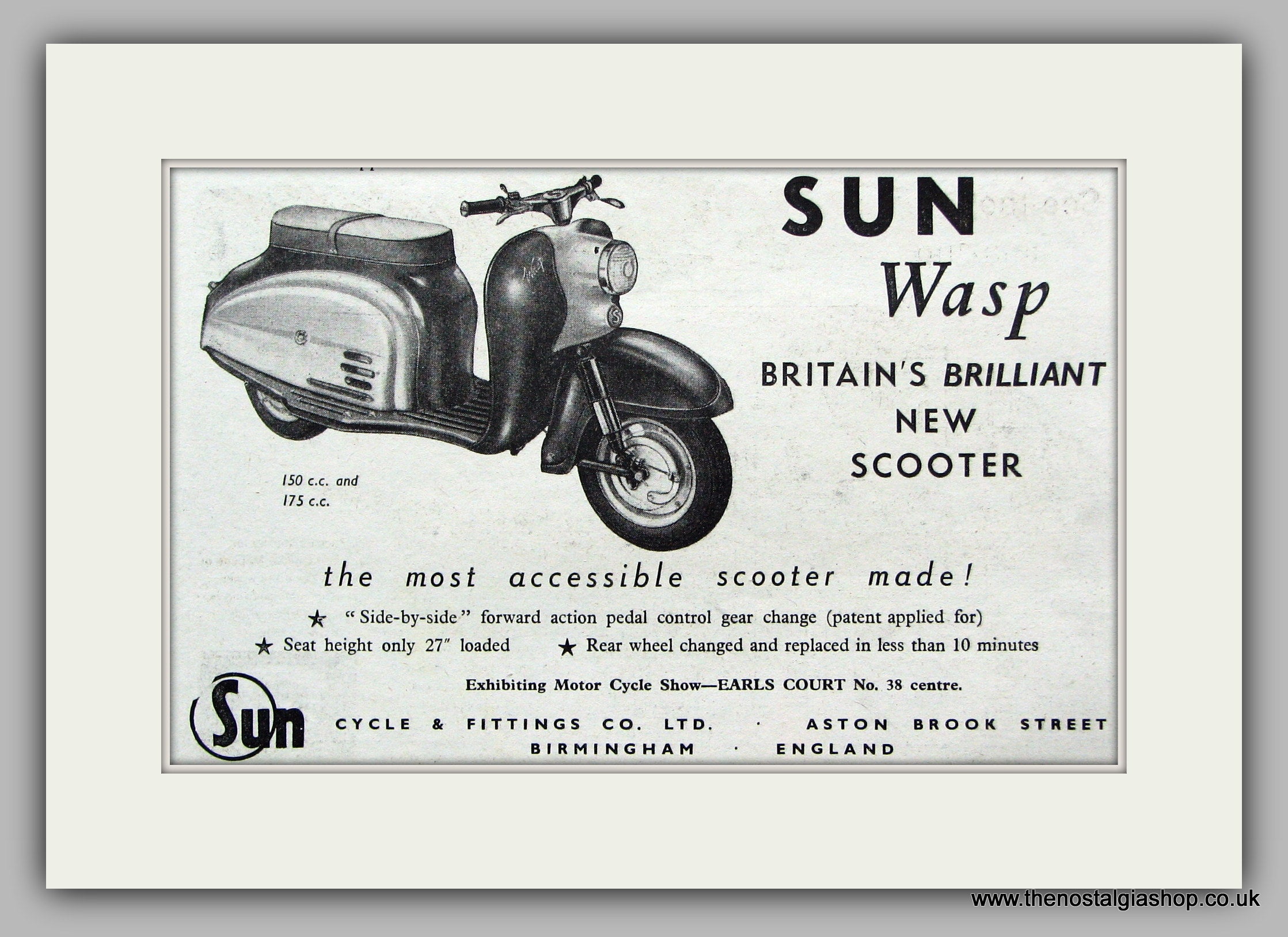 Sun Wasp Scooter 1958 Original advert (ref AD6839) – The Nostalgia Shop