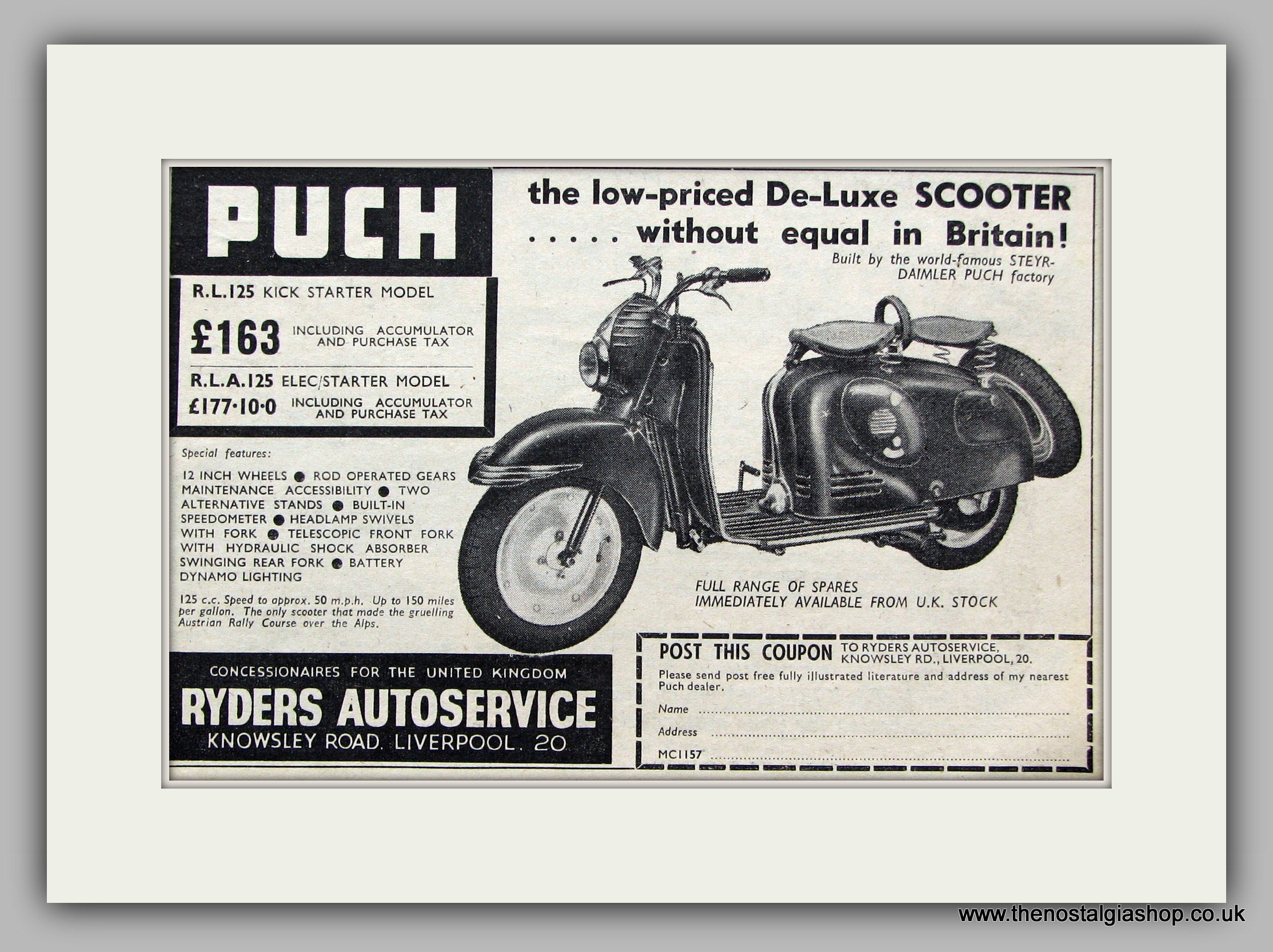 Puch Scooter 1957 Original advert (ref AD6840) – The Nostalgia Shop