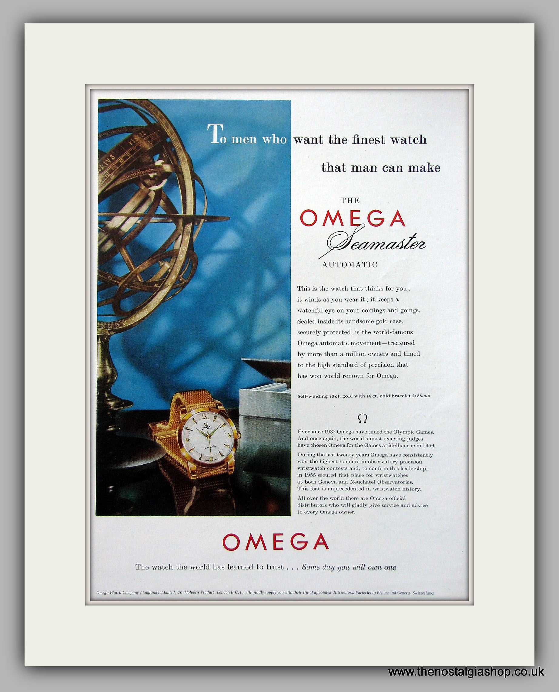 Omega Seamaster Automatic Watch Original Advert 1956 (ref AD6880) – The ...
