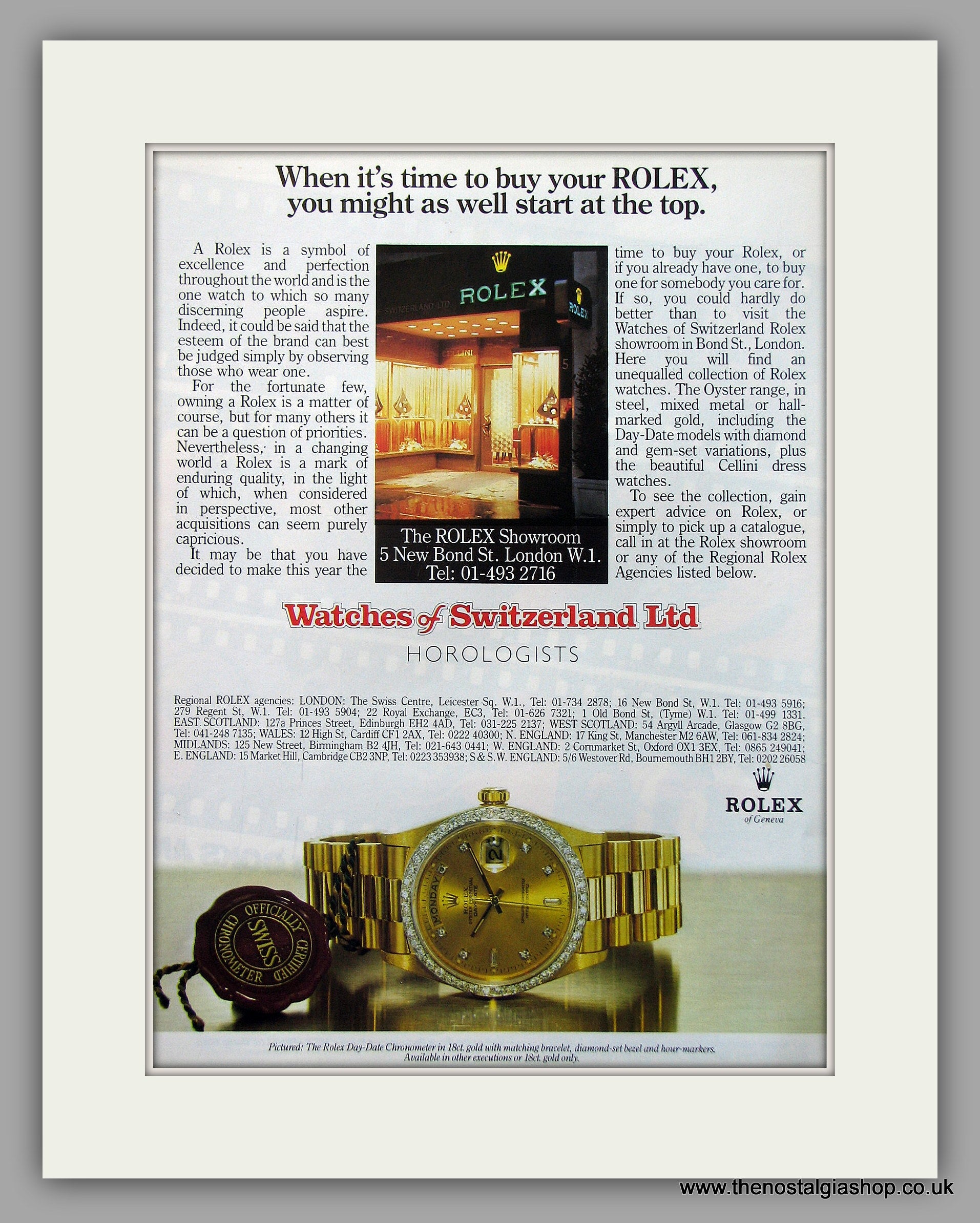 Rolex Oyster Watch Original Advert 1984 (ref AD6902) – The Nostalgia Shop