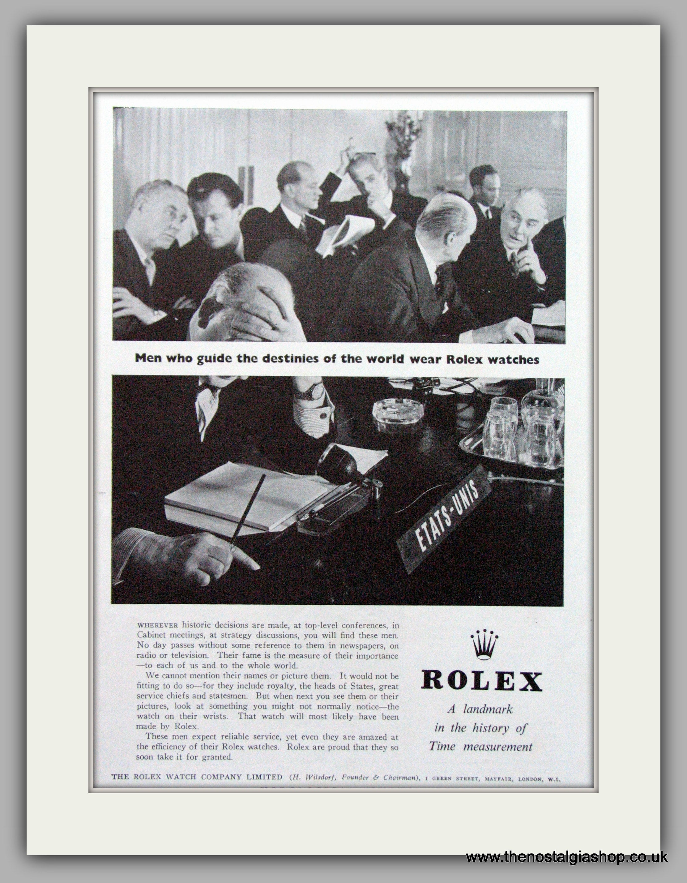 Rolex Watch Original Advert 1957 (ref AD7022) – The Nostalgia Shop