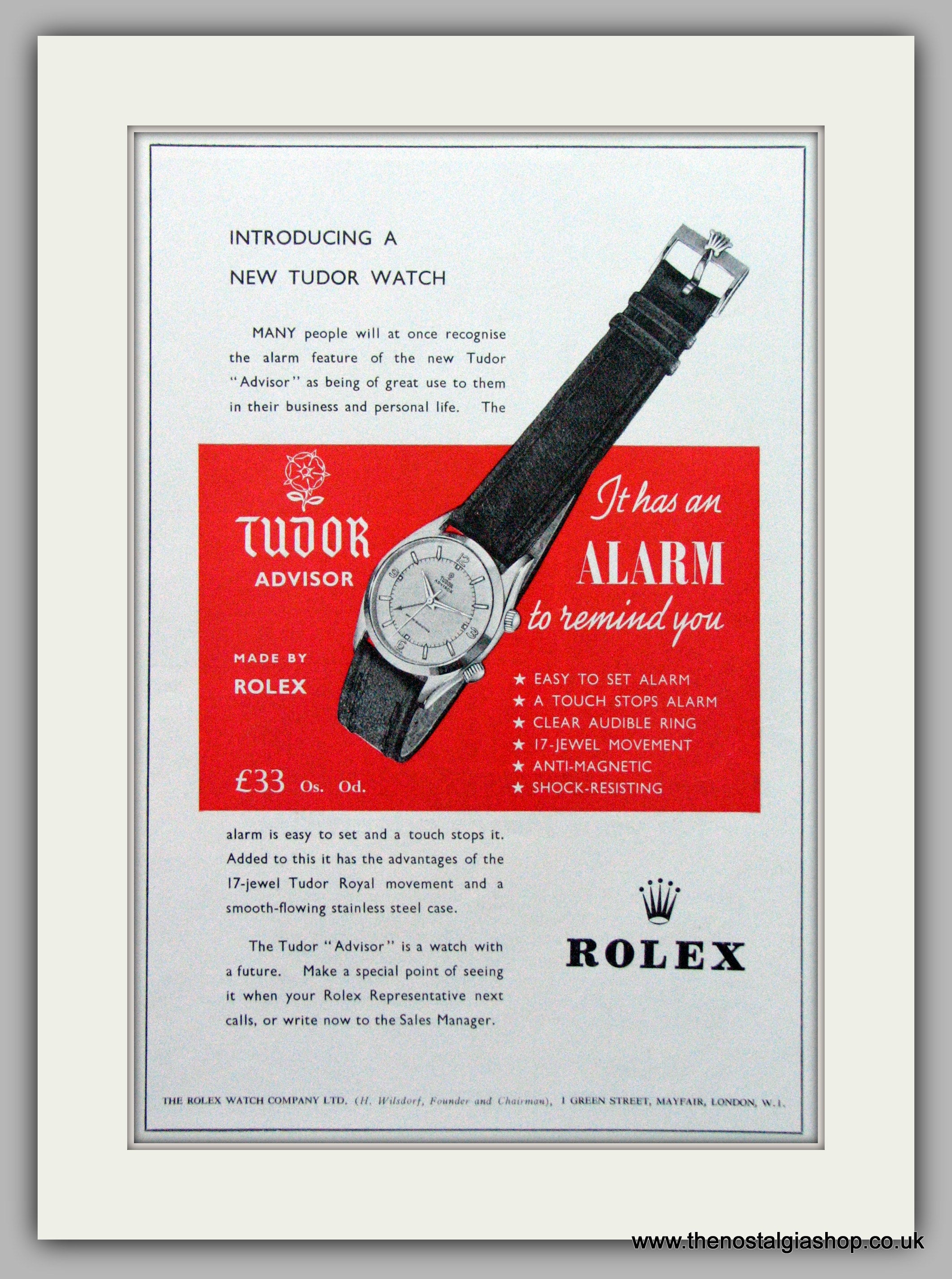 Rolex Tudor Advisor Watch Original Advert 1958 (ref AD7023) – The ...