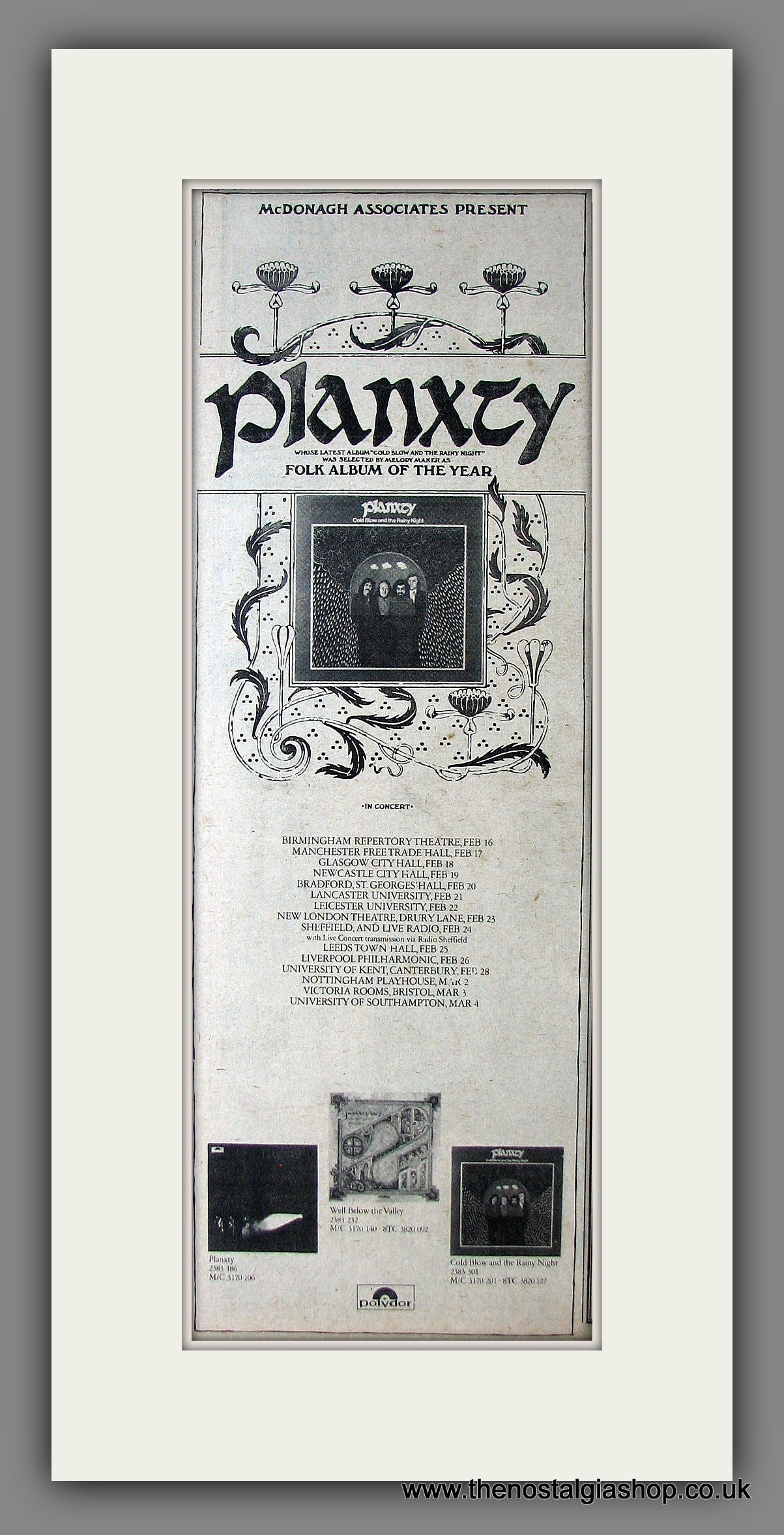 Planxty. UK Tour. Original Advert 1975 (ref AD200094) – The Nostalgia Shop