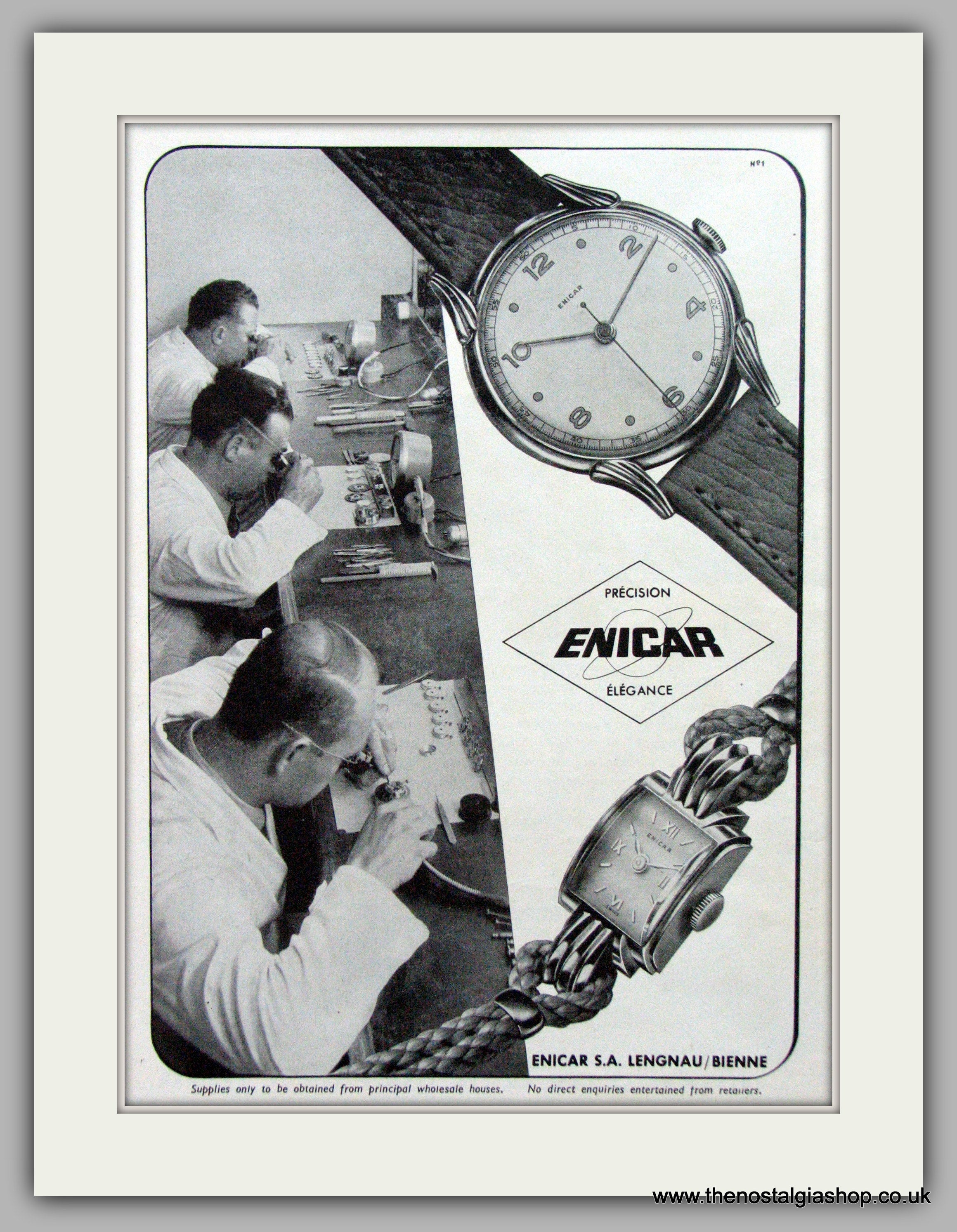 Enicar Watches. Original Advert 1948 (ref AD7085) – The Nostalgia Shop