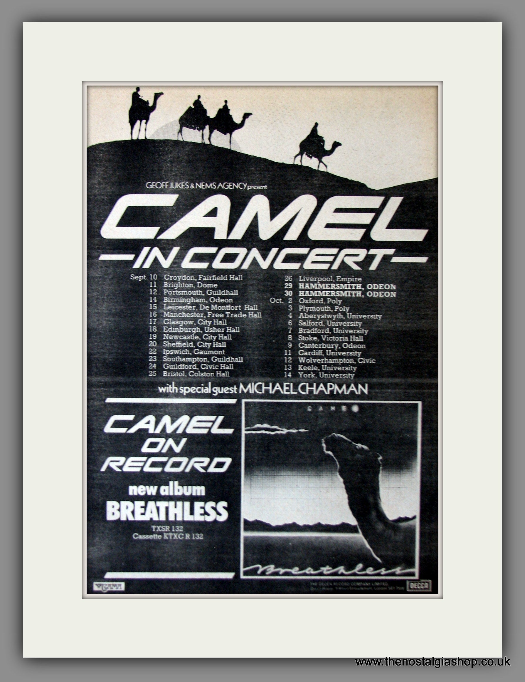 Camel In Concert, UK Tour. Original Advert 1978 (ref AD11870) – The ...