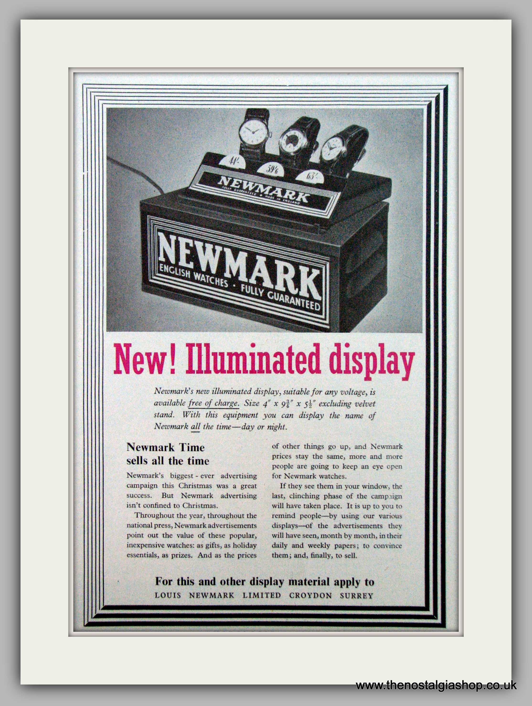 Newmark Illuminated Display Watches Louis Braham. Original Advert 1952 ...