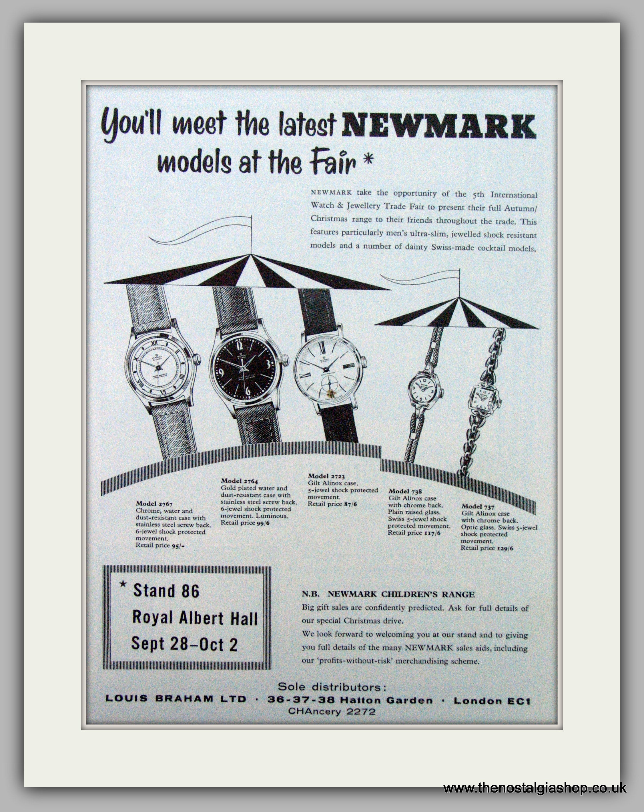 Newmark Watches Trade Fair Louis Braham. Original Advert 1959 (ref AD7 ...