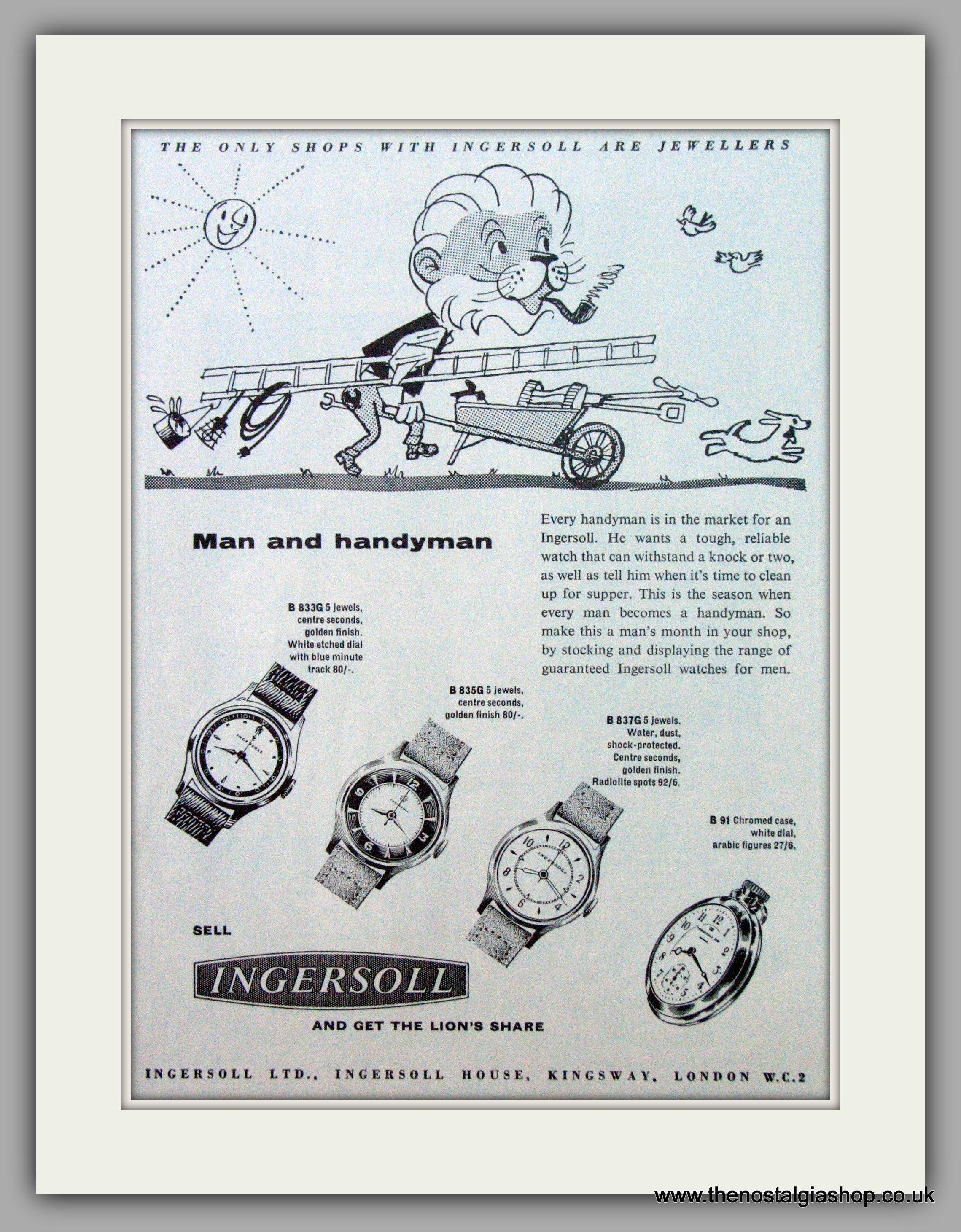 Ingersoll Watches. Original Advert 1958. (ref AD7249) – The Nostalgia Shop